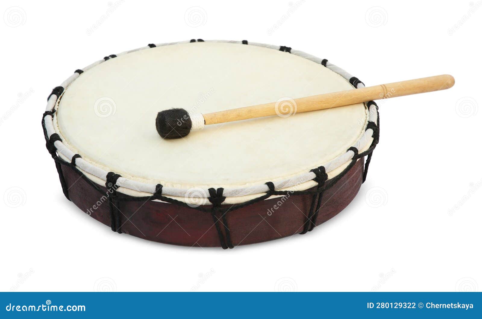 Modern Drum with Drumstick Isolated on White Stock Photo - Image of ...