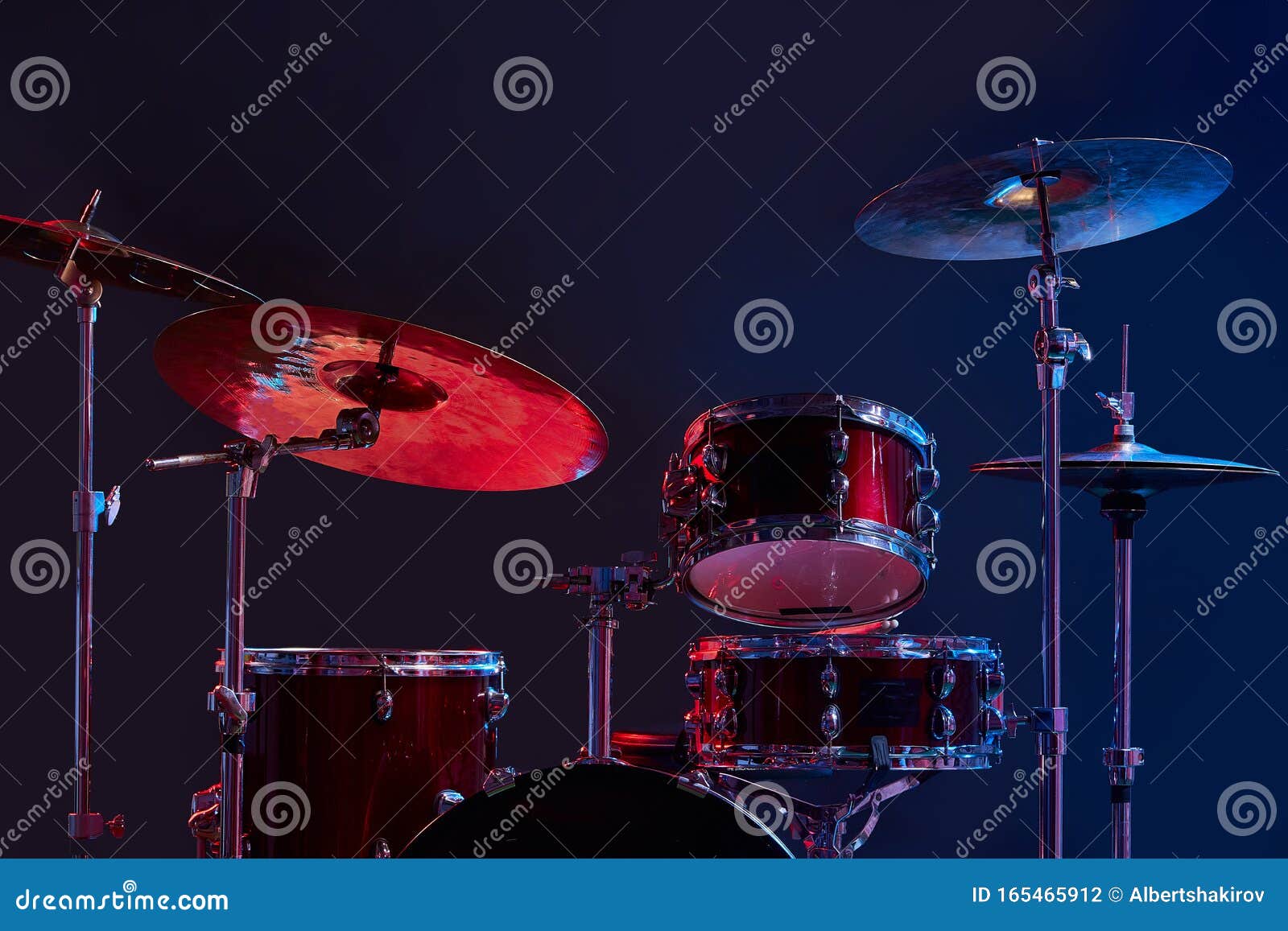Modern Drum Set Instruments in Dark Studio Stock Photo - Image of close ...