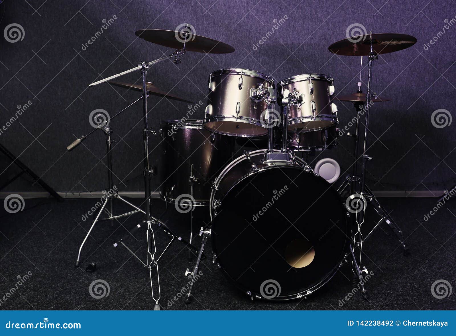 Modern Drum Set in Recording Studio Stock Photo - Image of live ...