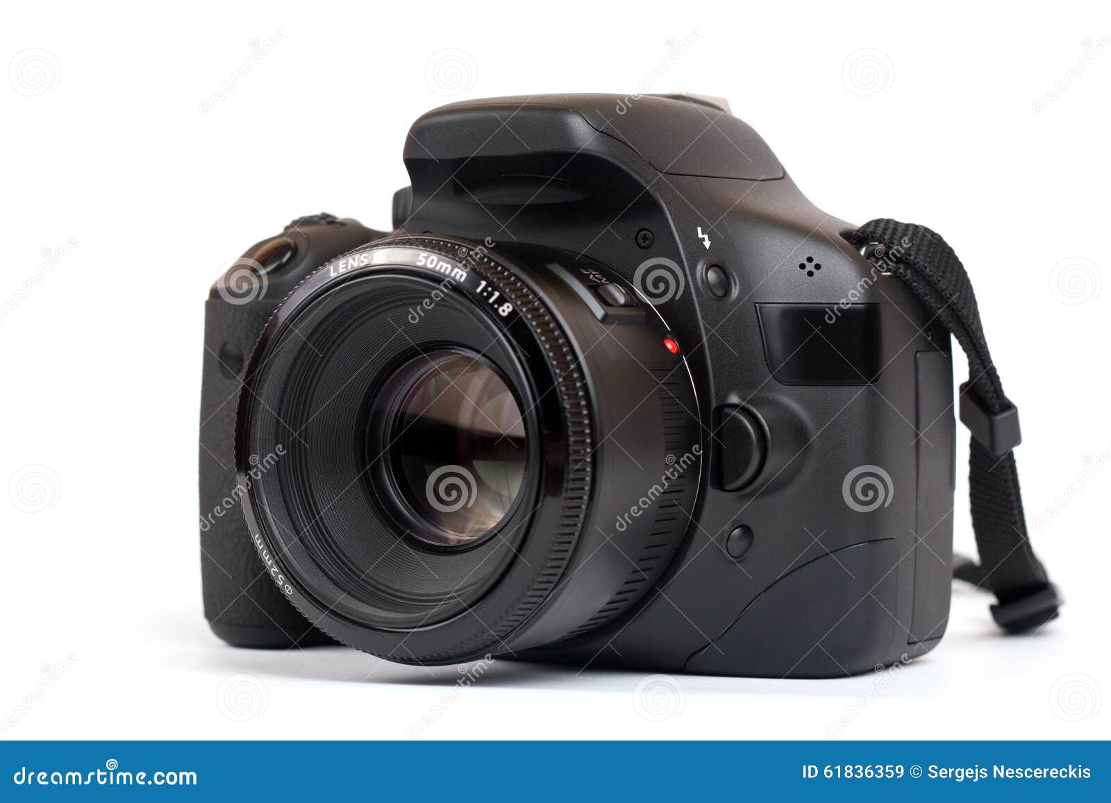 Modern DSLR Camera with Belt. Isolated on White. Stock Image - Image of ...
