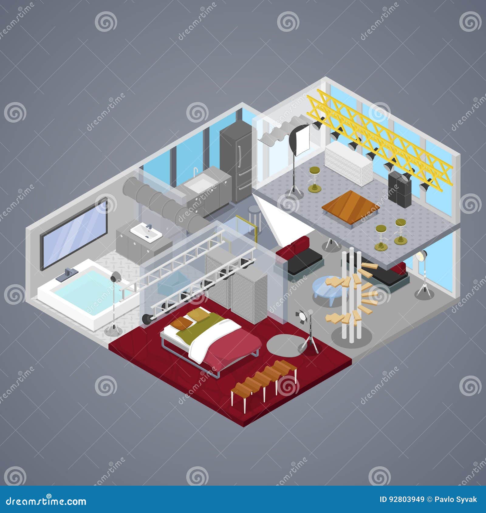 Modern Duplex Apartment Interior with Living Room and Bathroom ...