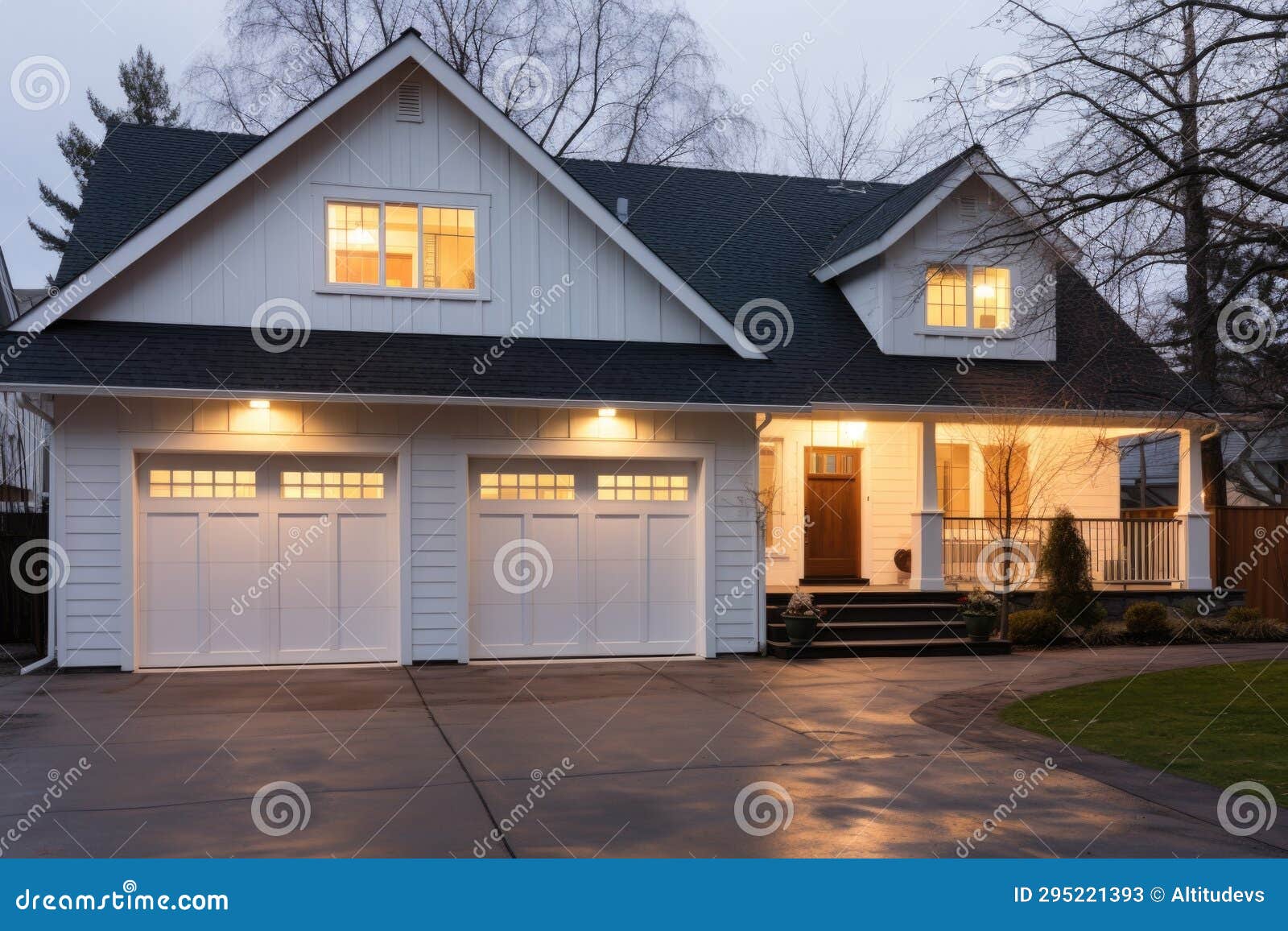 Modern Dutch Colonial with Barn Influenced Garage Stock Image - Image ...