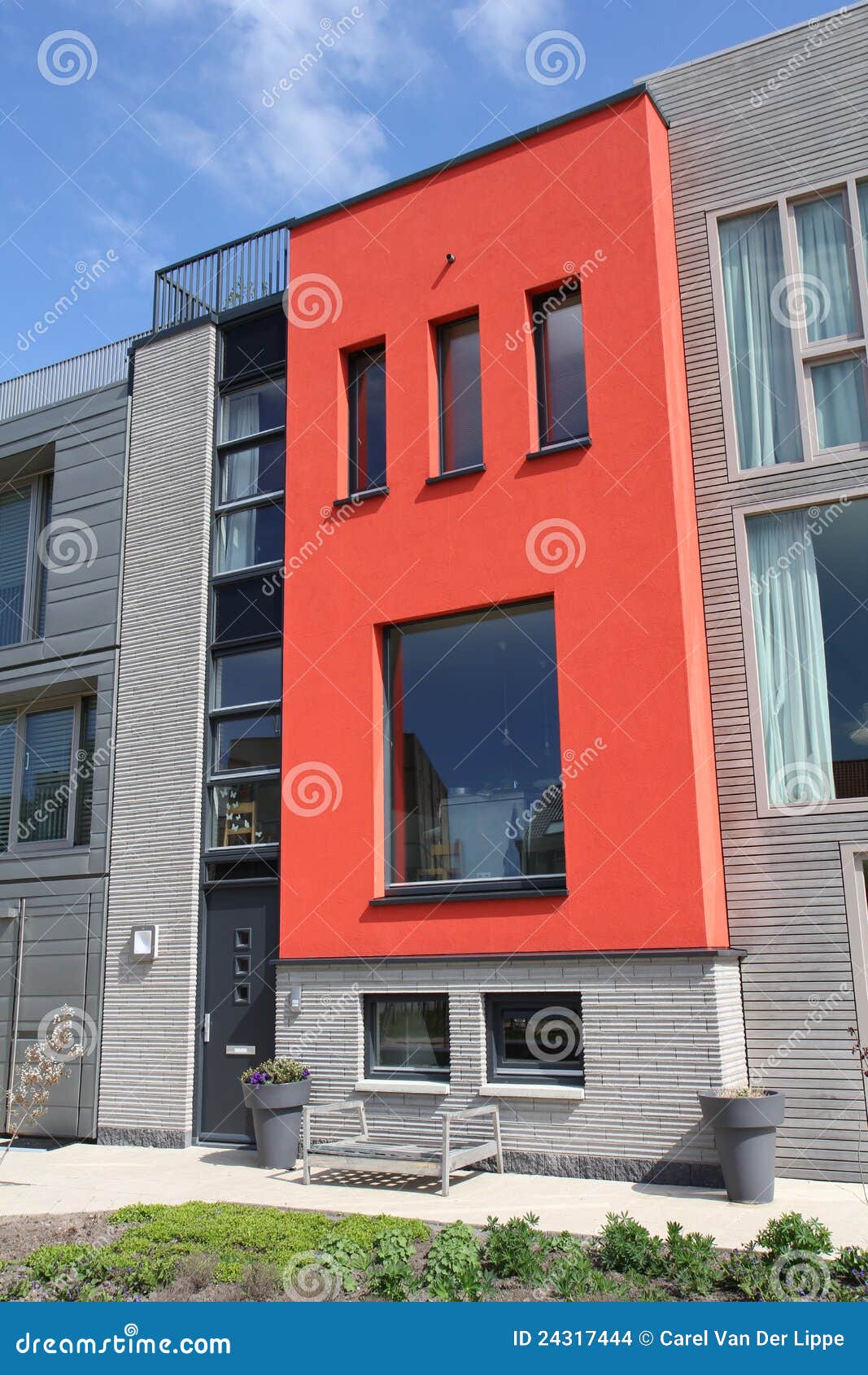 Modern Dutch Home with Red Facade in Leiden Stock Photo - Image of ...