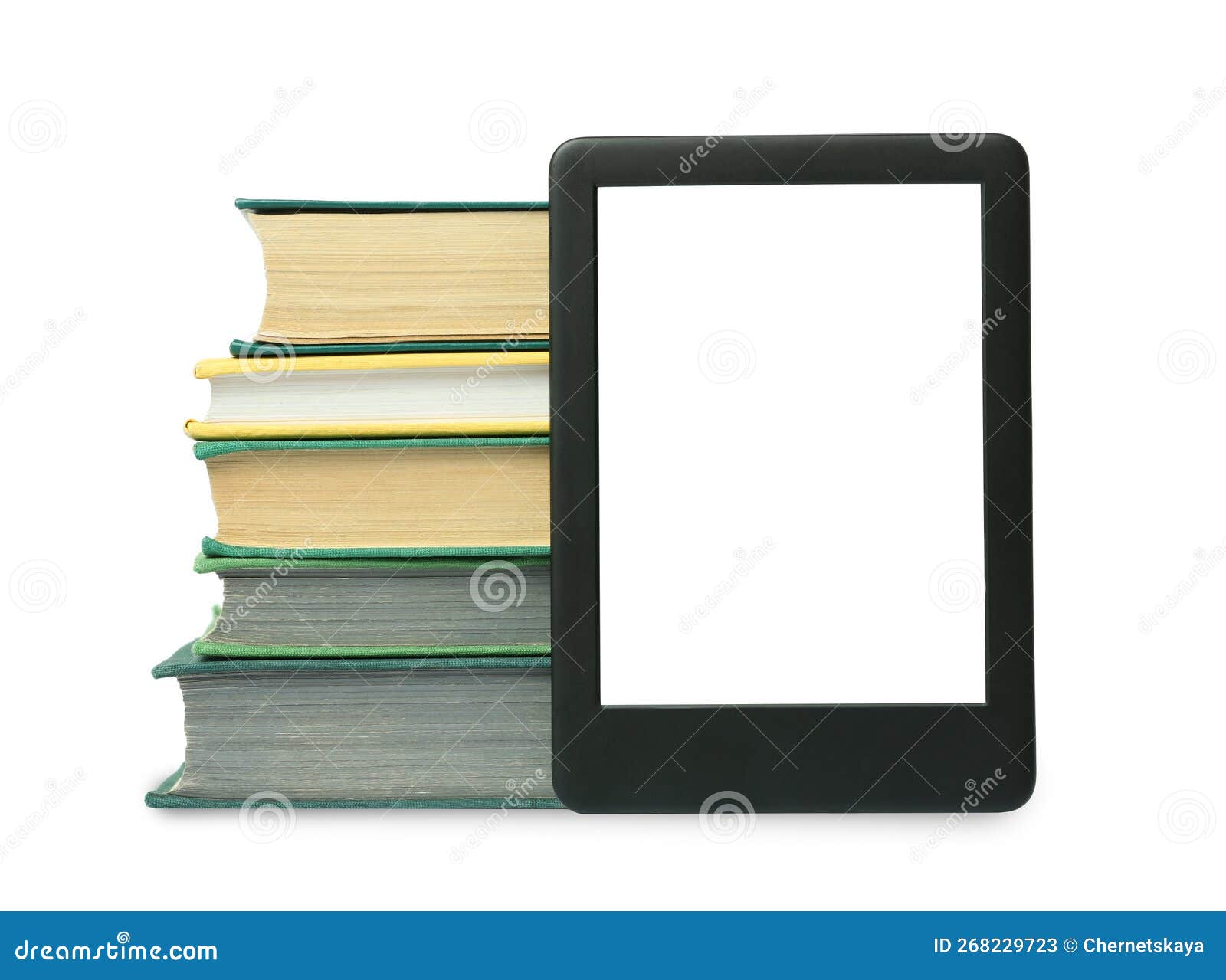 Modern E-book and Stack of Hardcover Books Isolated on White Stock ...