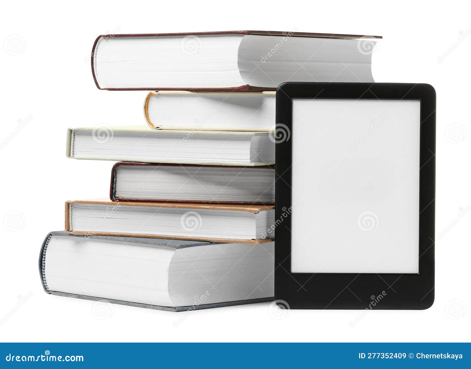 Modern E-book and Stack of Hardcover Books Isolated on White Stock ...