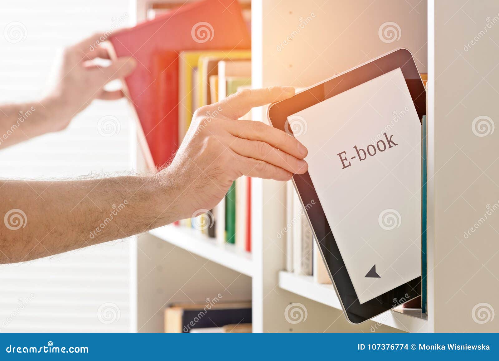 Ebook Reader With Empty Screen On Top Of Pile Of Paper Books. Royalty ...