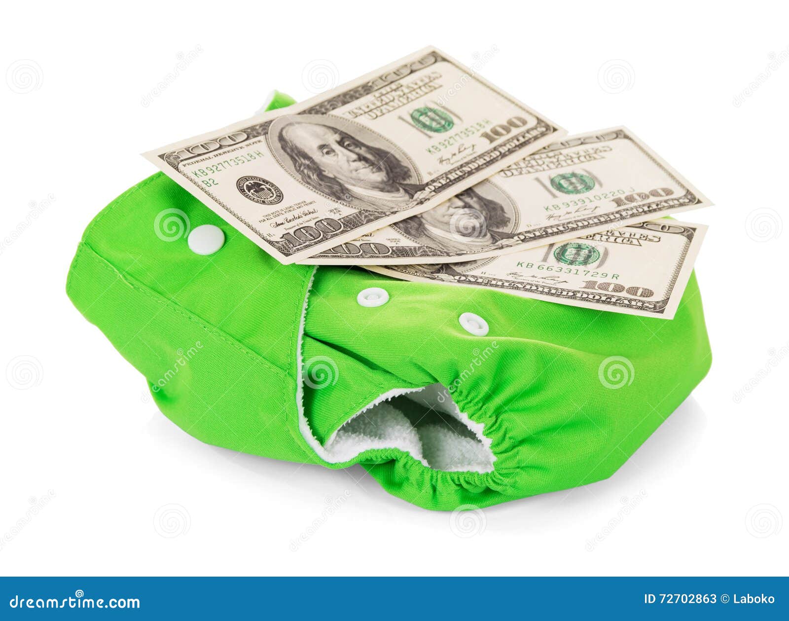 Modern Eco-friendly Diaper and Money Isolated on White. Stock Image ...