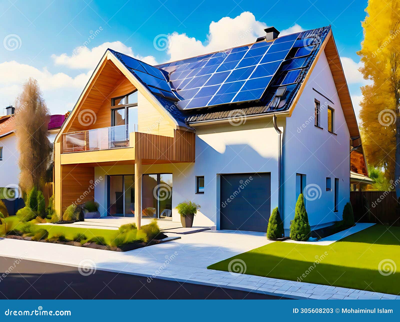 Modern Eco Friendly Smart Home with Solar Panels System on Rooftop ...