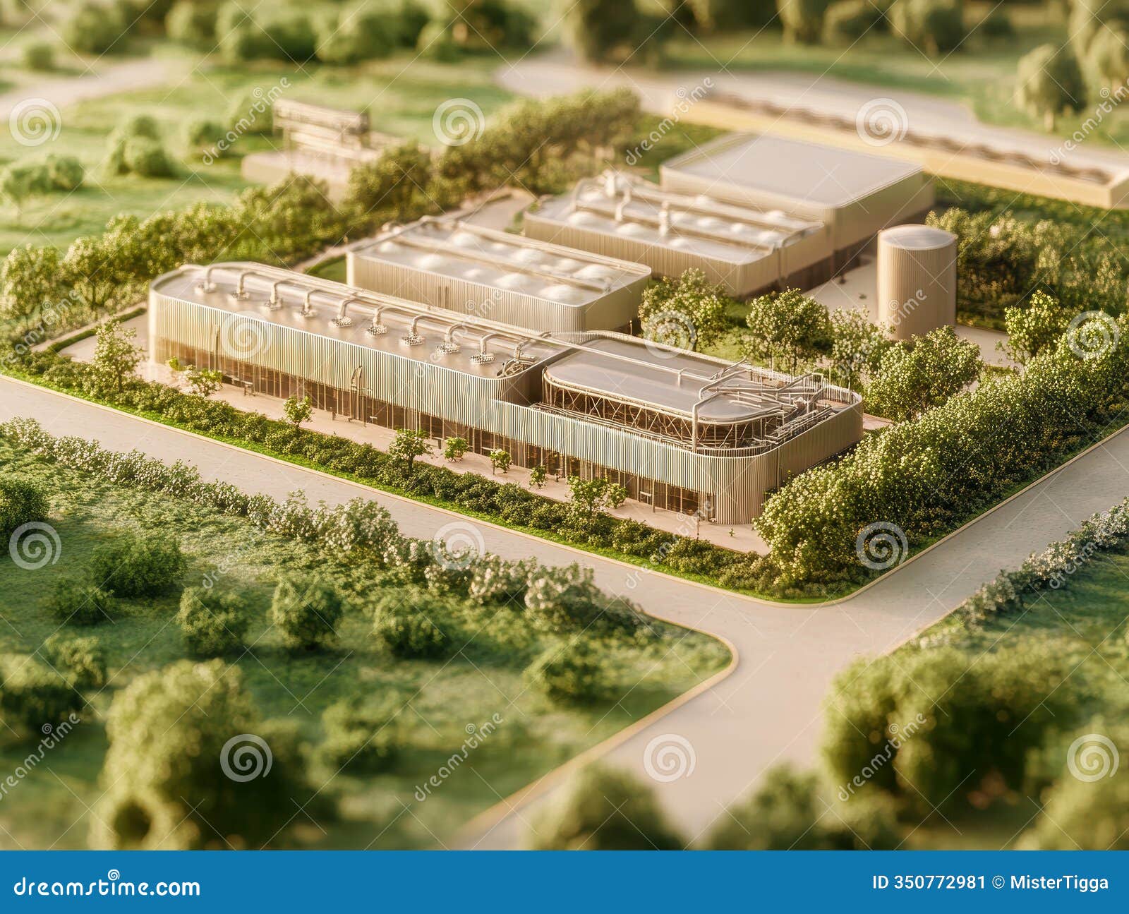 A Modern, Eco-friendly Industrial Complex with Solar Panels, Connected ...