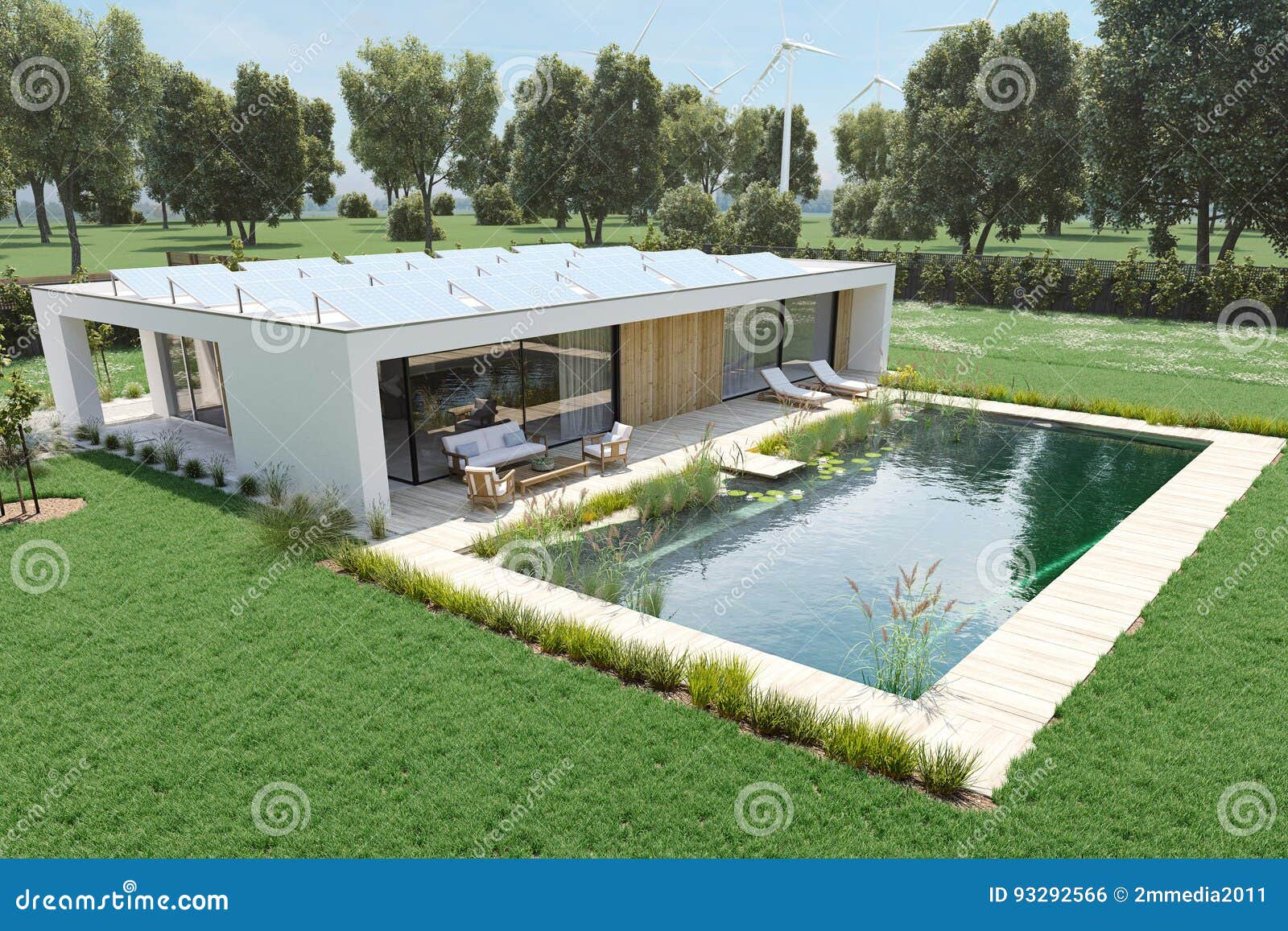 Modern Eco House. 3d Rendering Stock Photo - Image of land, landscape ...