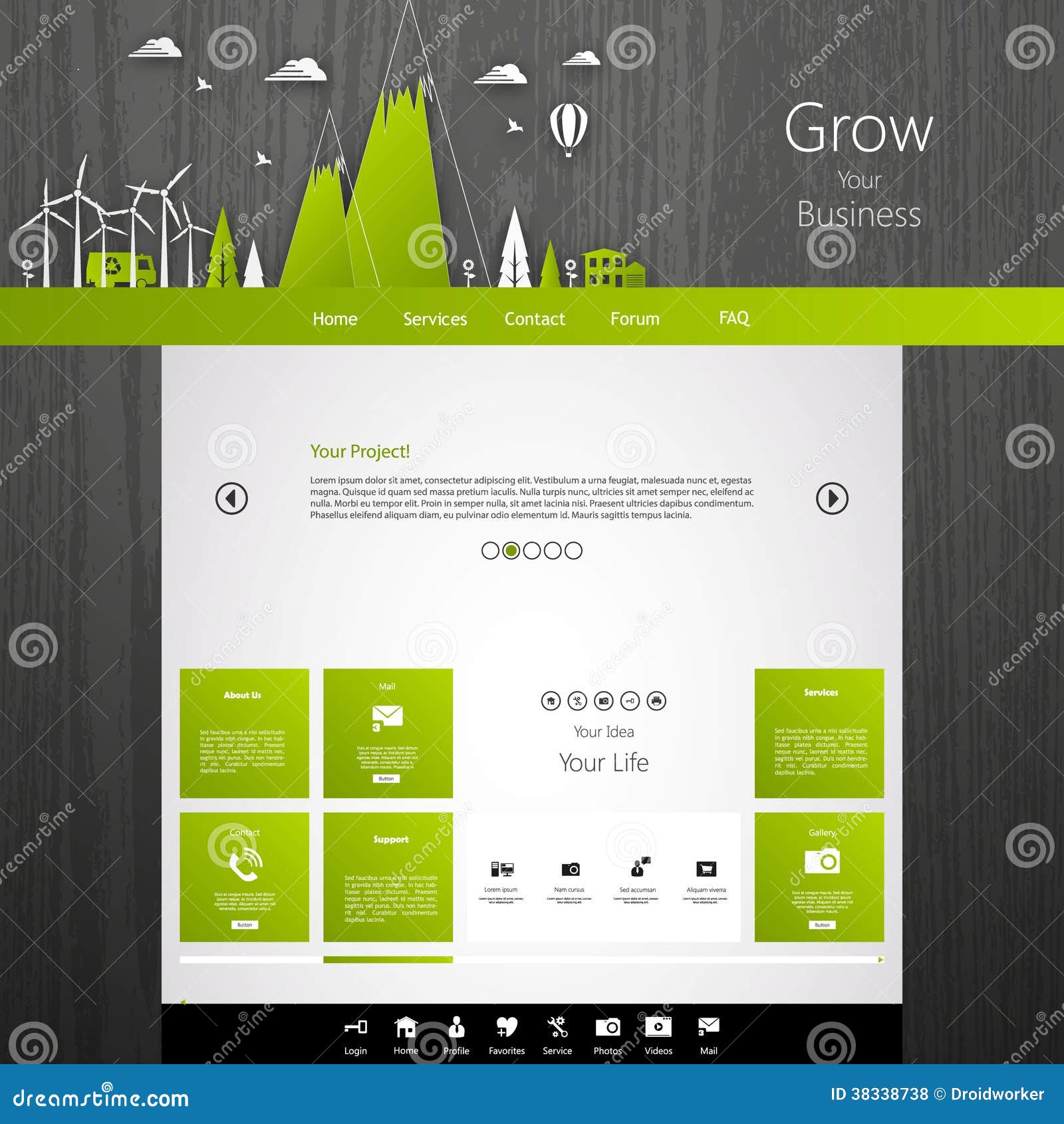 Modern Eco Website Template with Flat Eco Land Illustration Stock ...