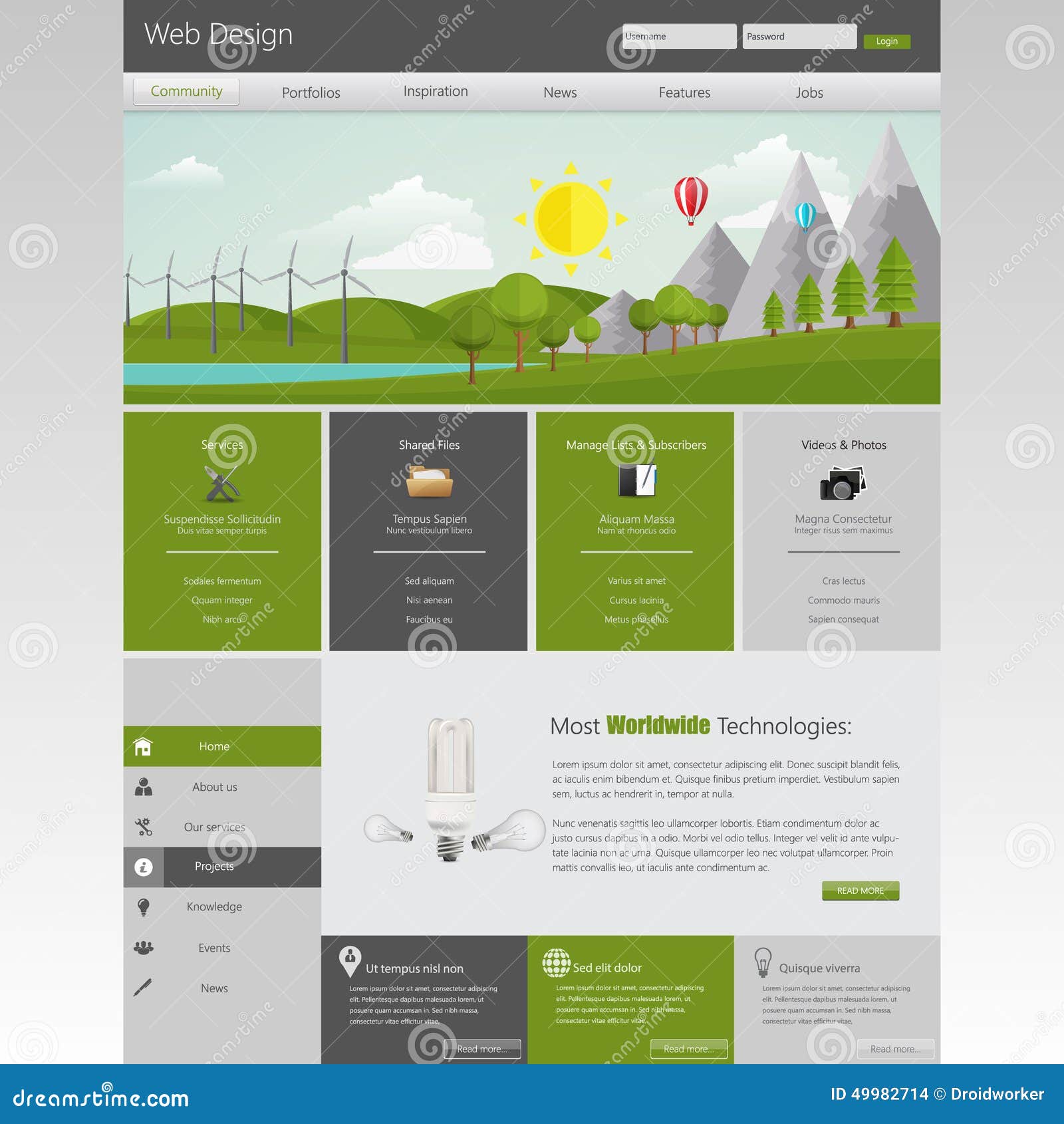 Modern Eco Website Template with Flat Eco Landscape Illustration Stock ...