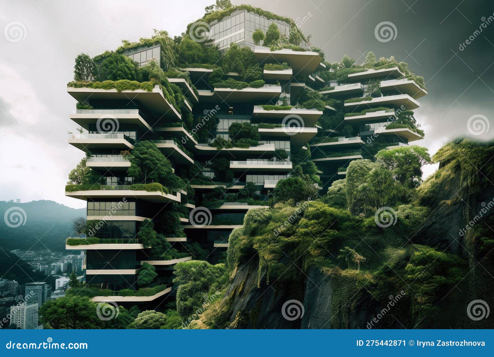 A Modern Ecological Skyscraper with Greenery Growing on it. Ecological ...