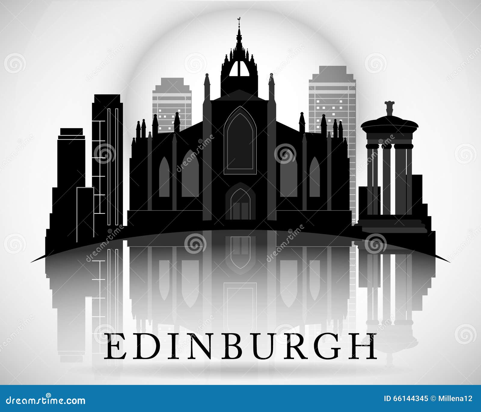 Edinburgh City Skyline Silhouette Vector Logo Illustration ...