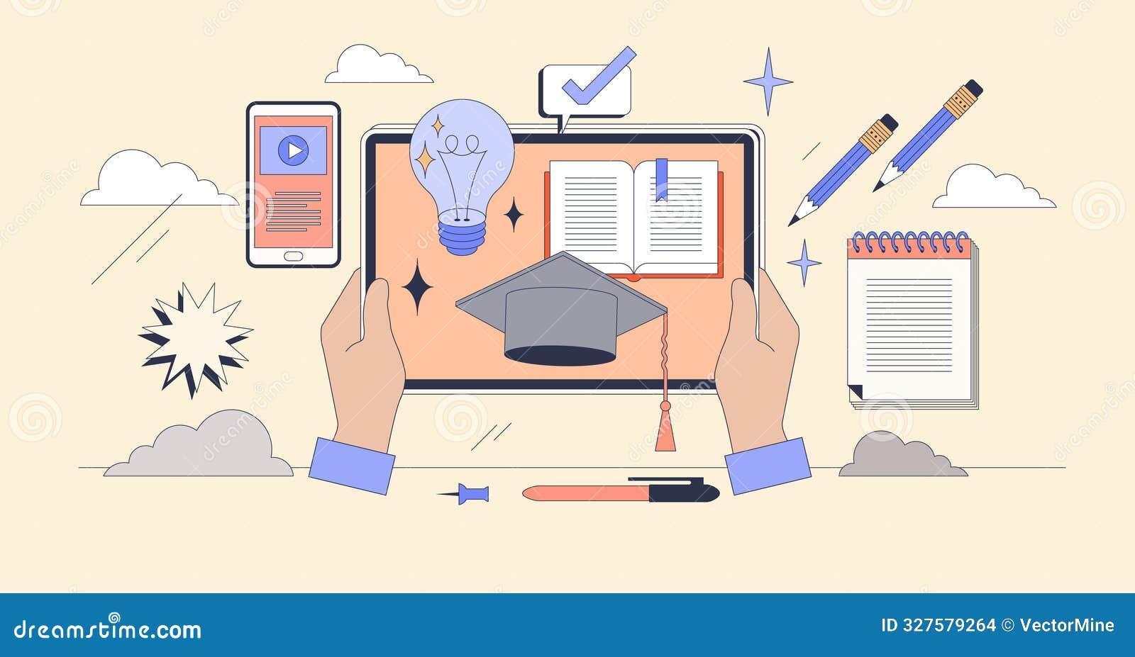 Modern Education and Digital Learning Tiny Person Neubrutalism Concept ...