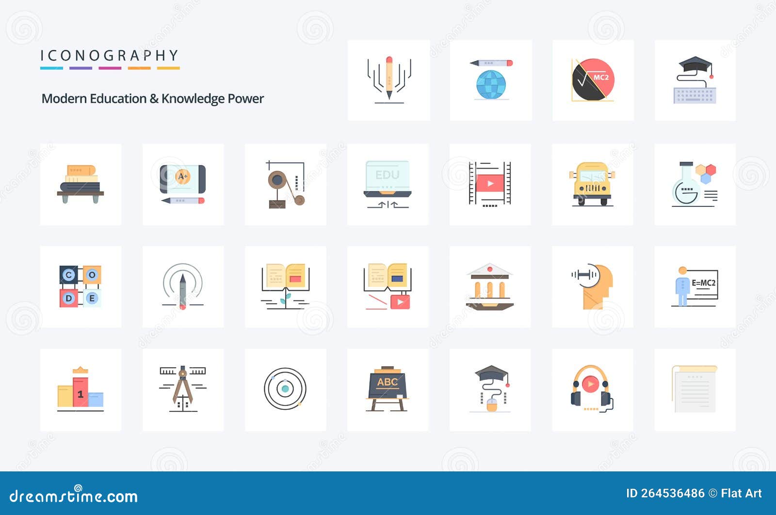 25 Modern Education and Knowledge Power Flat Color Icon Pack Stock ...