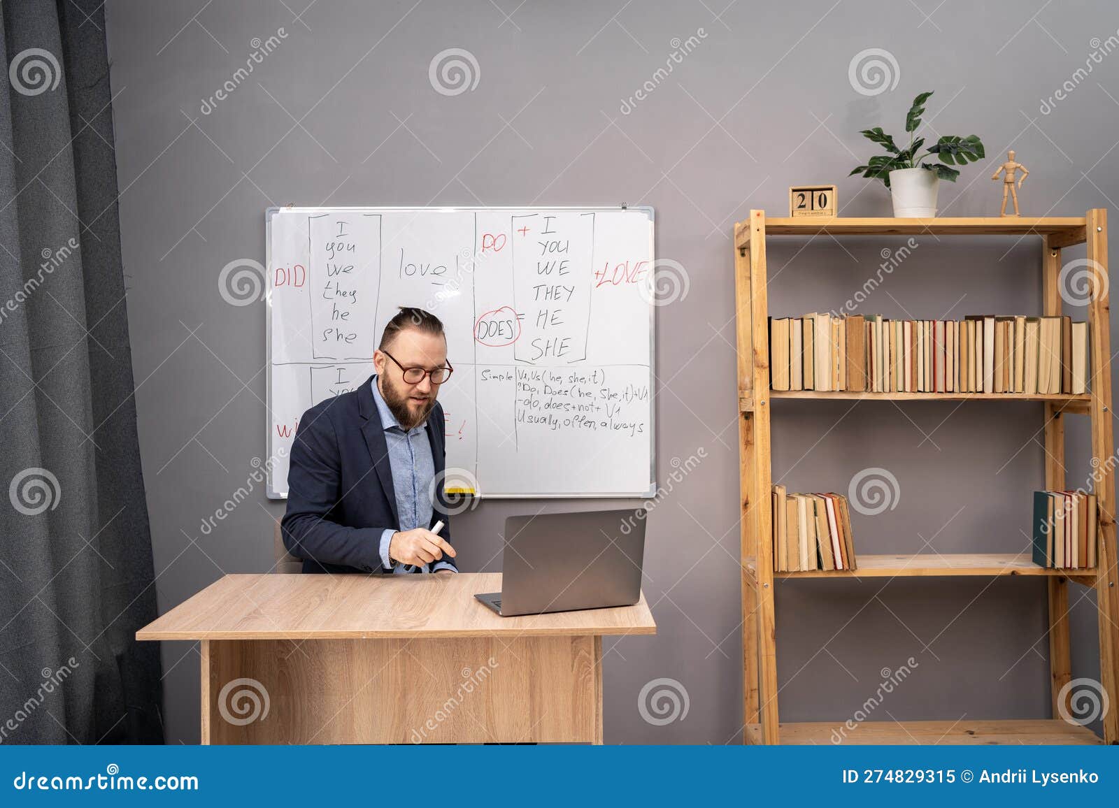 Modern Education Remotely. Tutor or Teacher Man with Blackboard ...
