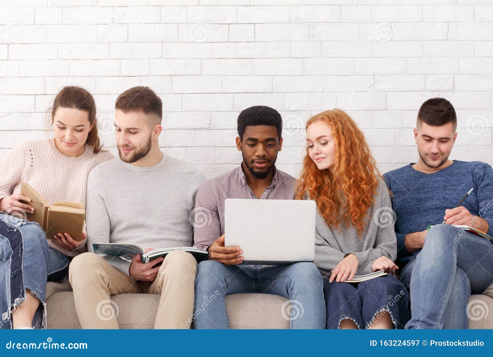 Modern Education. Students with Laptop and Notepads Stock Image - Image ...