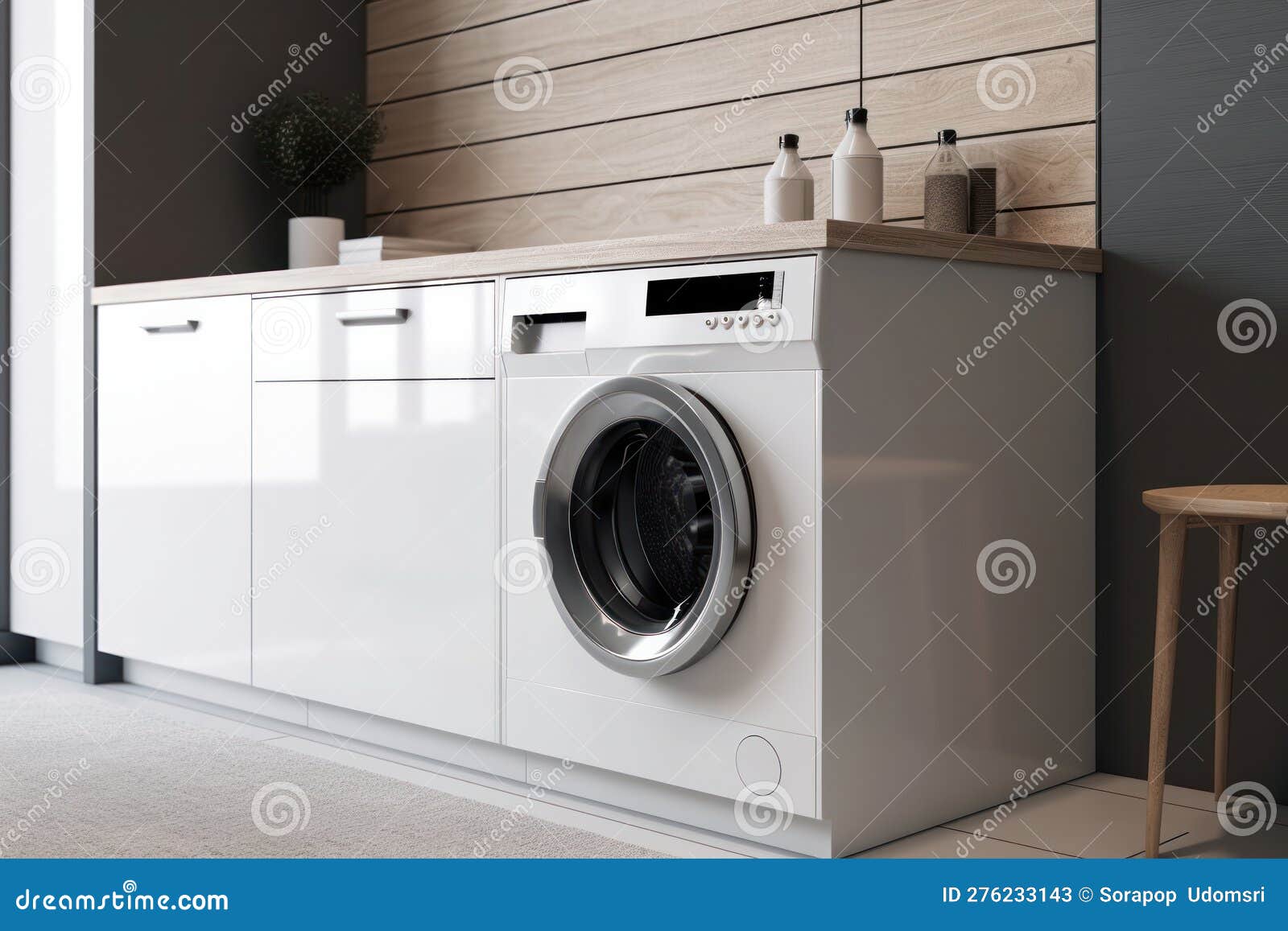 Beautiful Laundry Room Design with Modern Washer and Dryer Set Stock ...