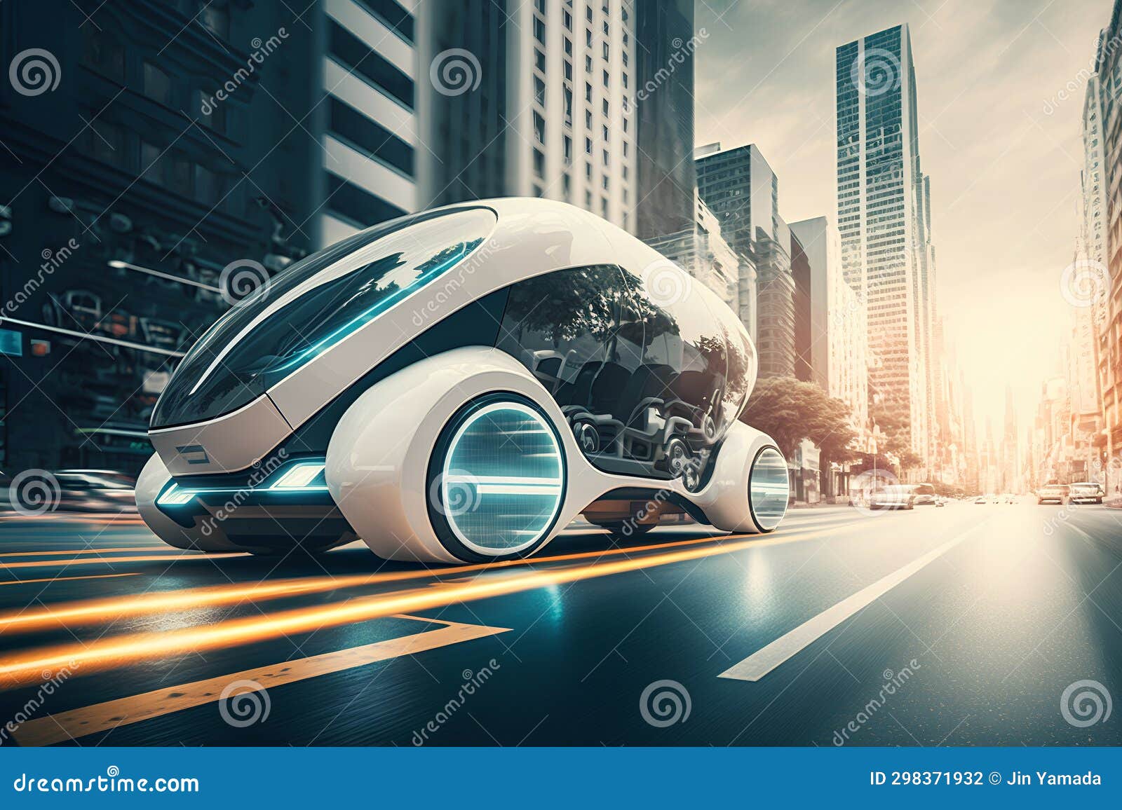 Modern Electric Car on the Road in the City. 3d Rendering Stock ...