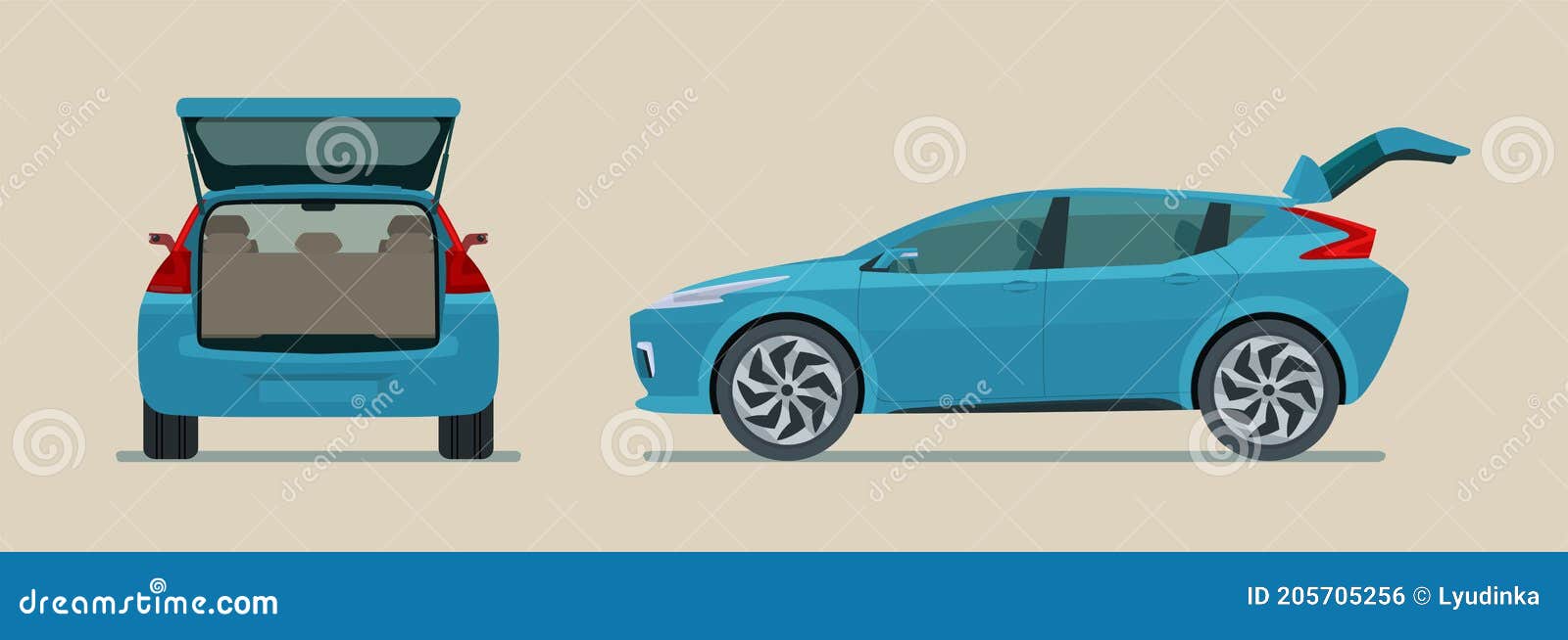 Modern Electric CUV Car With Open Trunk Isolated, Side And Back View ...