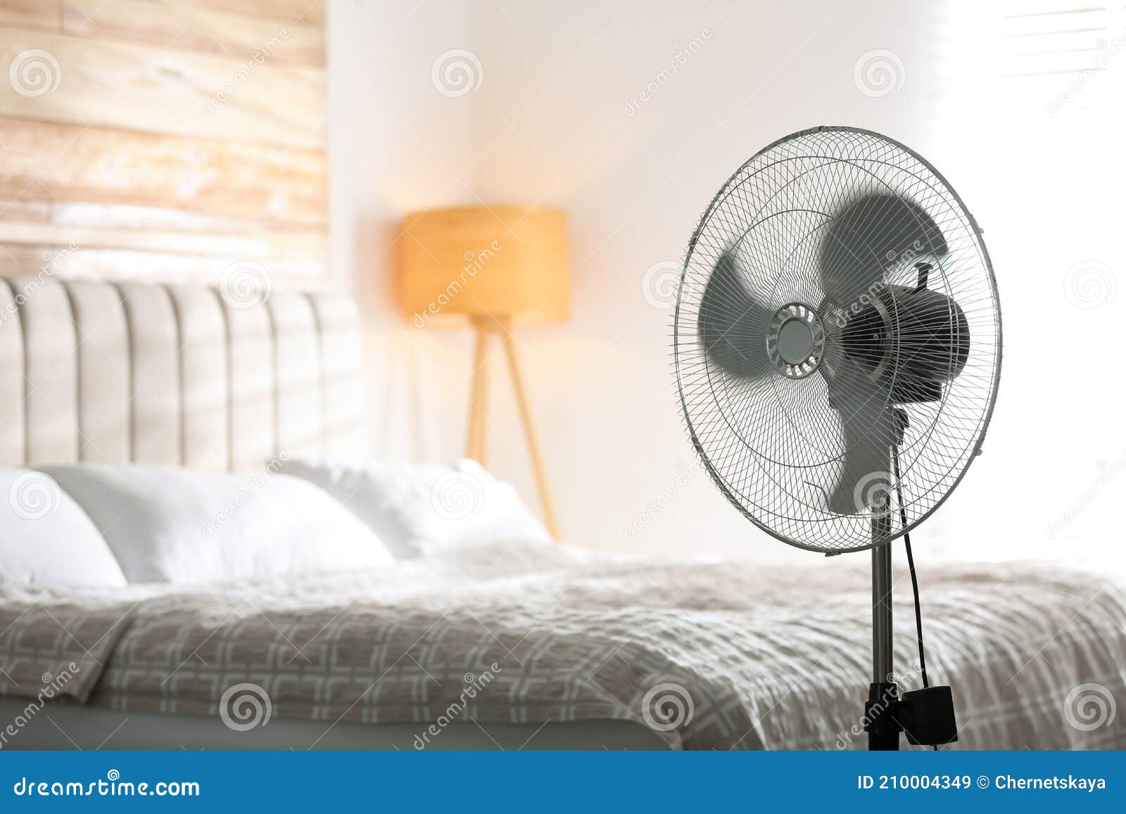 Modern Electric Fan in Bedroom. Space for Text Stock Image - Image of ...