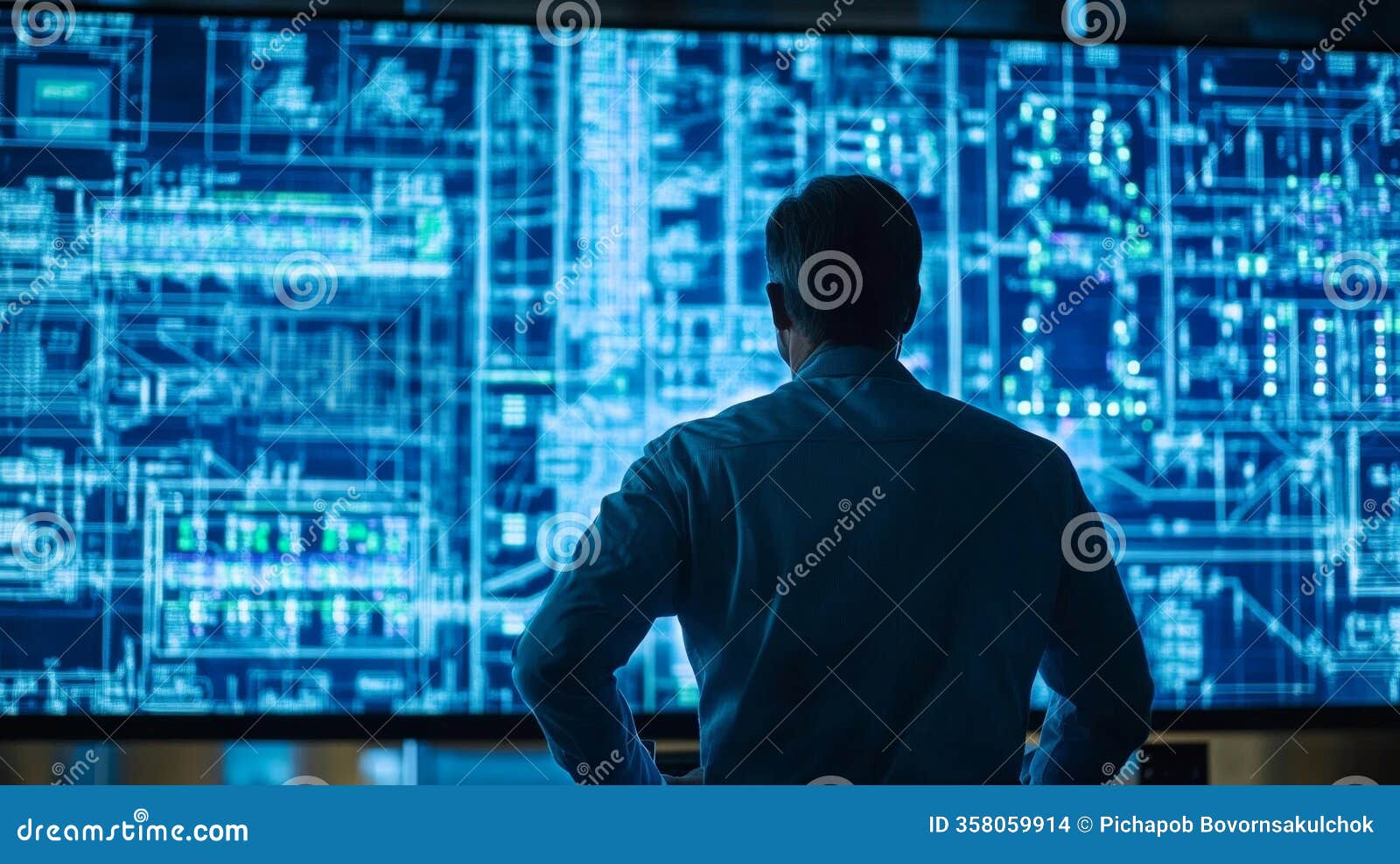 Modern Electric Grid Control Room with High-Tech Display System Stock ...