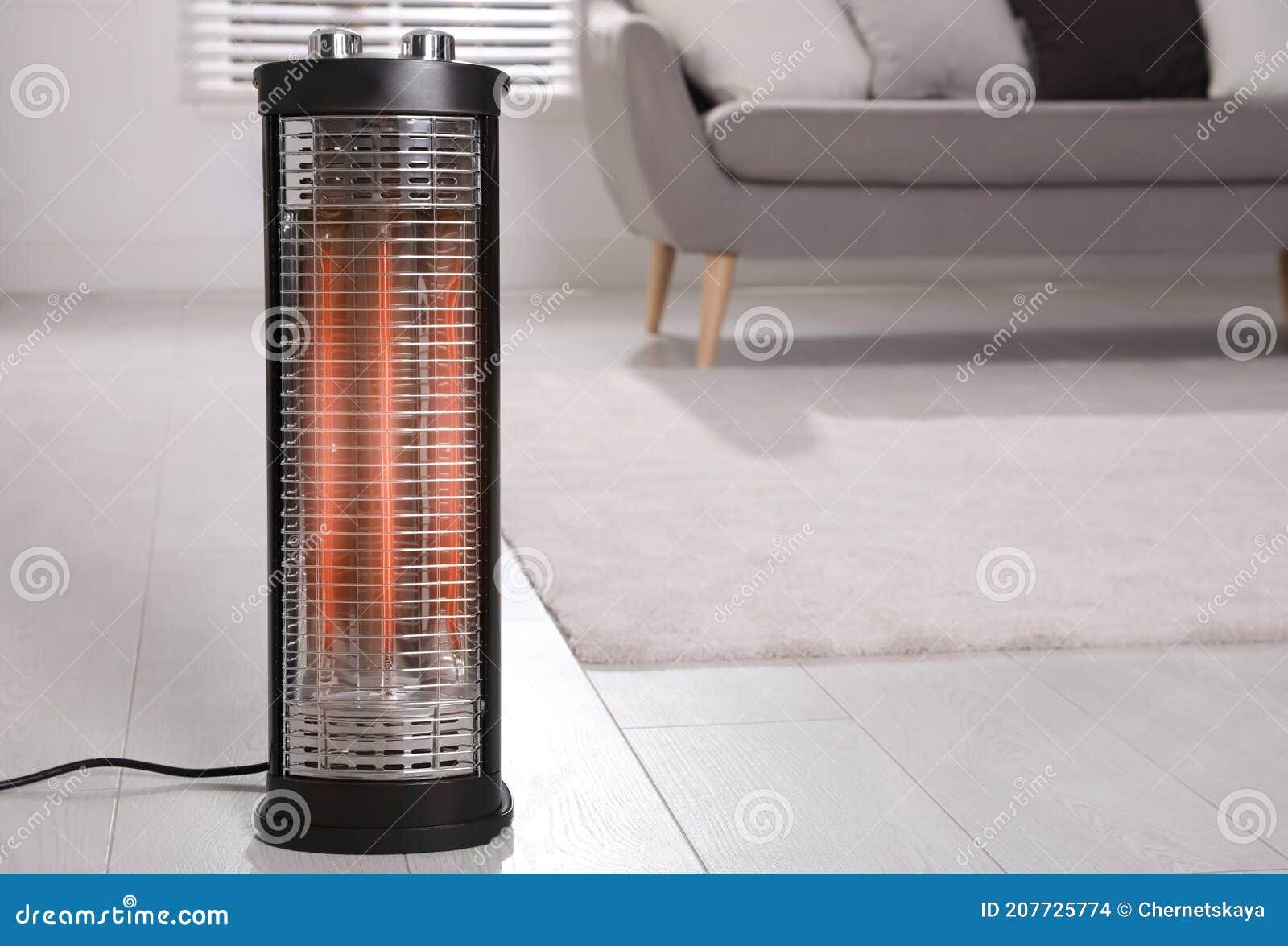 Modern Electric Heater on Floor at Home. Space for Text Stock Photo ...