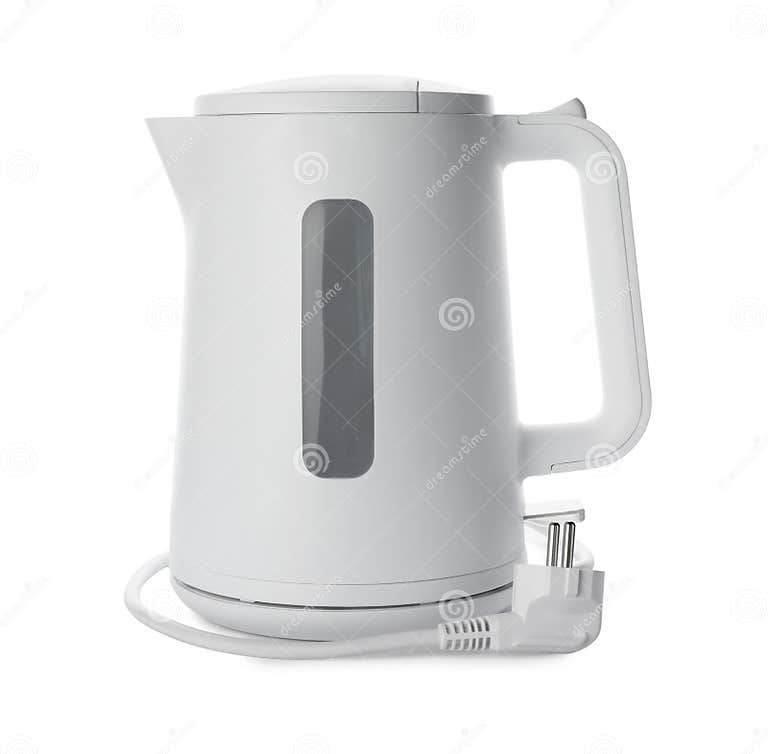 Modern Electric Kettle with Base and Plug Isolated on White Stock Image ...