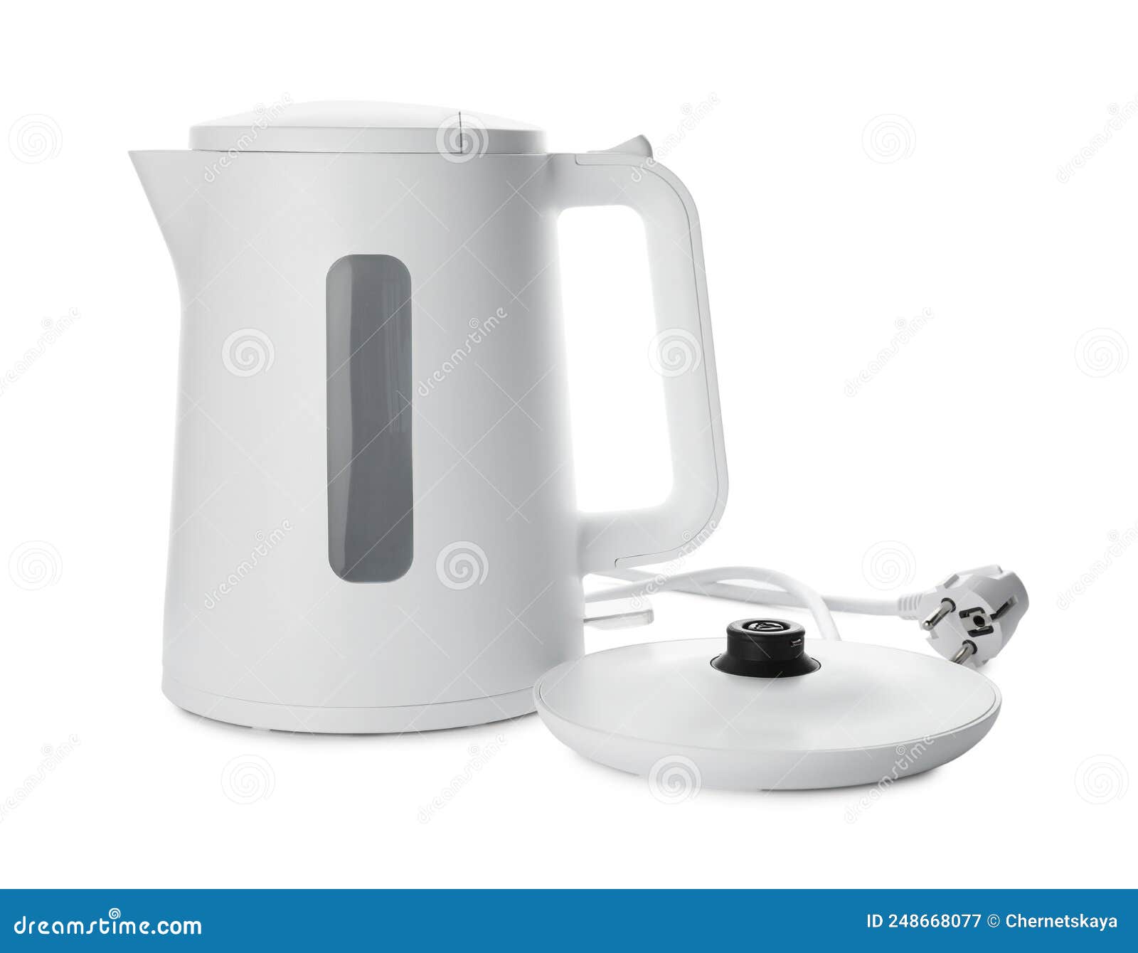 Modern Electric Kettle with Base and Plug Isolated on White Stock Image ...