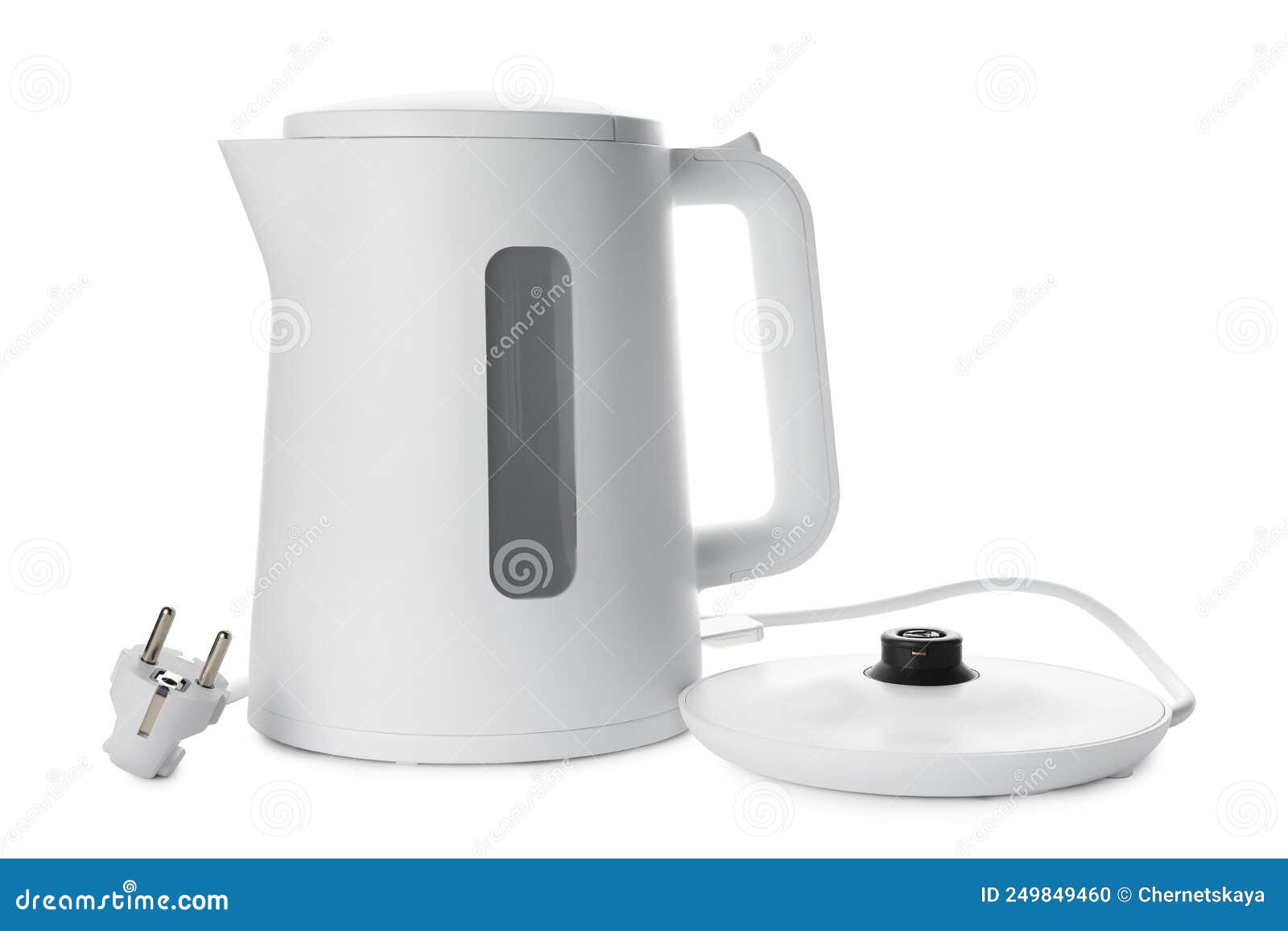 Modern Electric Kettle with Base and Plug Isolated on White Stock Photo ...