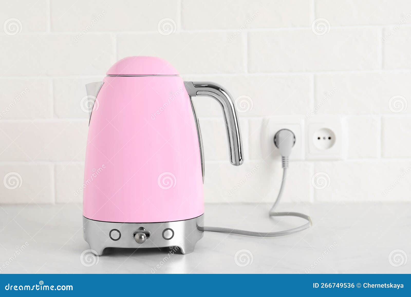 Modern Electric Kettle on Counter in Kitchen Stock Photo - Image of ...