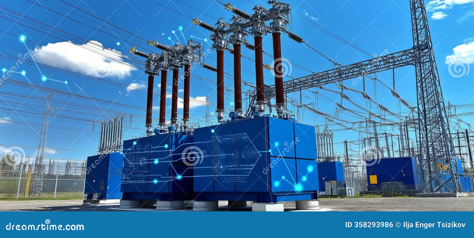 Modern Electrical Power Substation, High-Voltage Transformers, Network ...