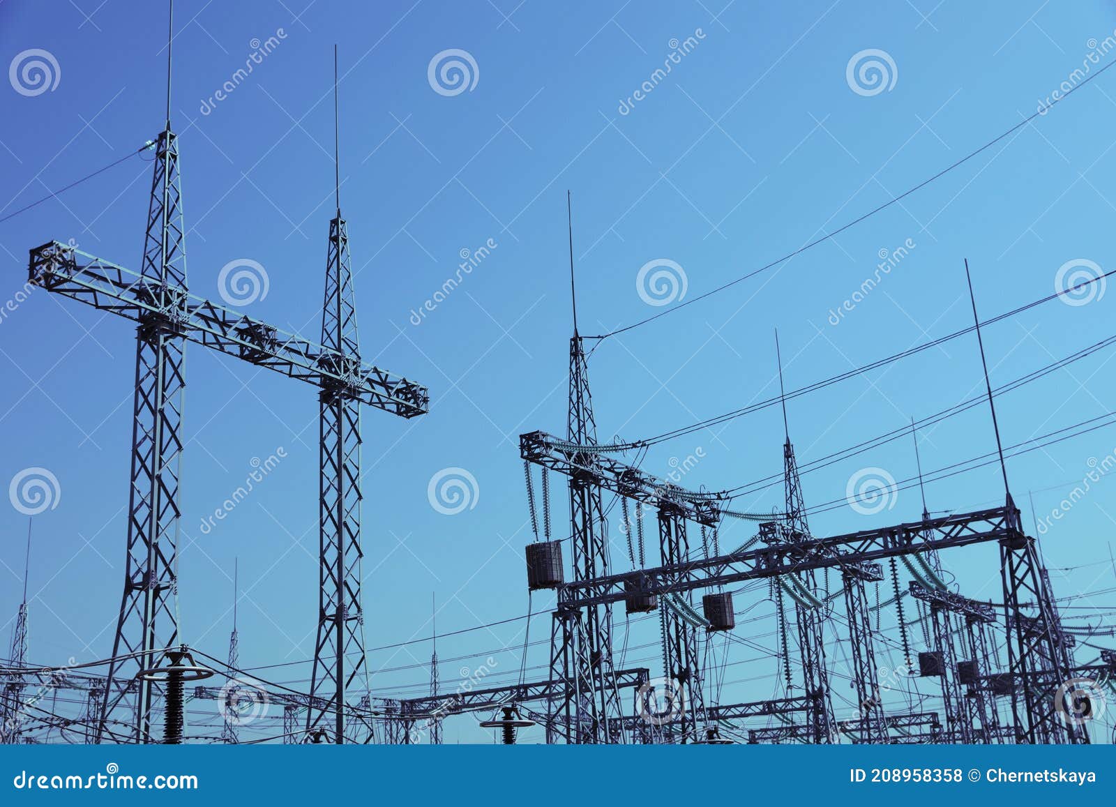 Modern Electrical Substation on Sunny Day Low Angle View Stock Photo ...