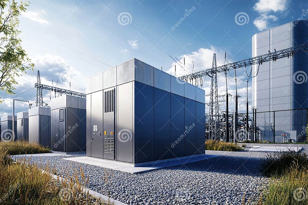 Modern Electrical Substation Surrounded by Clean Energy Structures ...