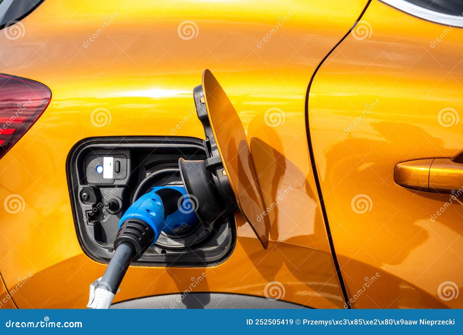 Close Up for the Socket of the Electric Car during Charging. Stock ...