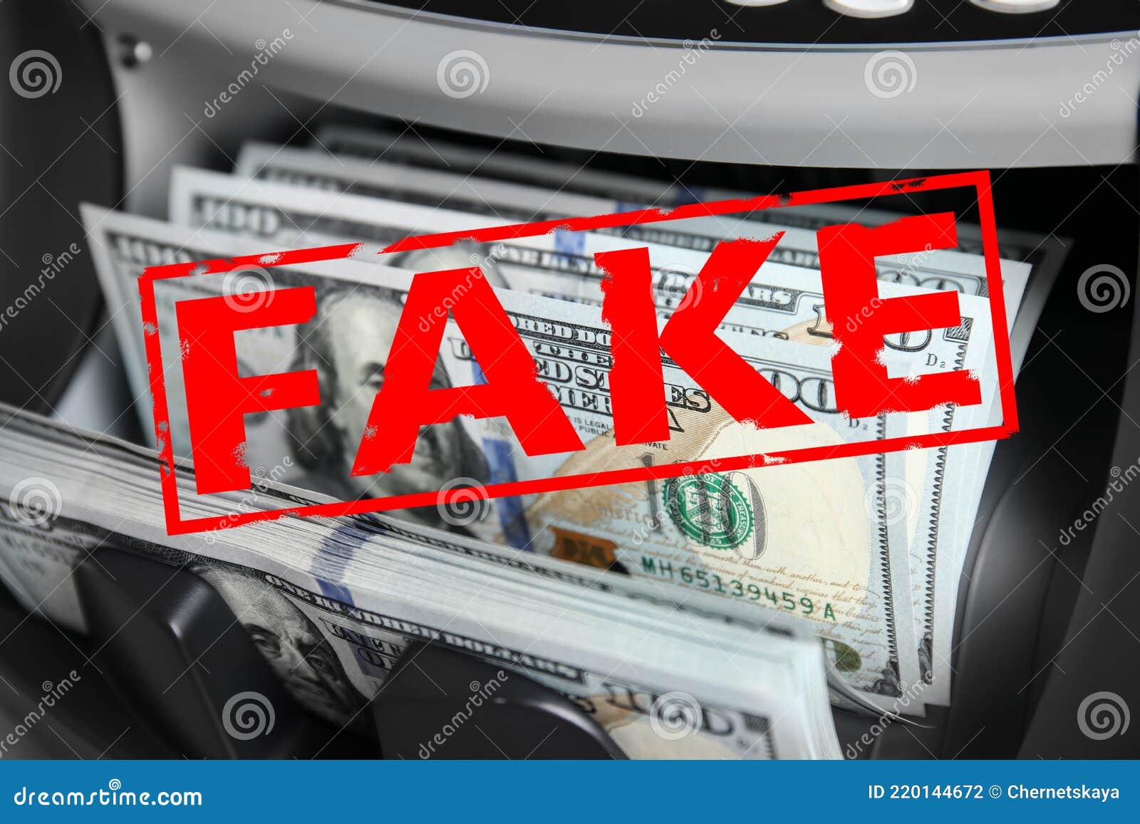 Modern Electronic Bill Counter with Fake Money, Closeup Stock Photo ...
