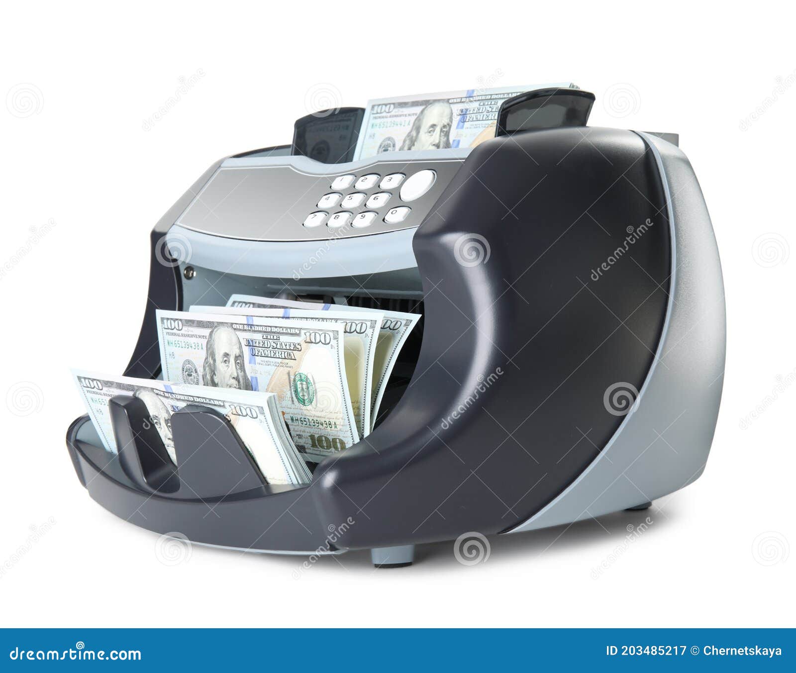 Modern Electronic Bill Counter with Money Isolated on White Stock Image ...