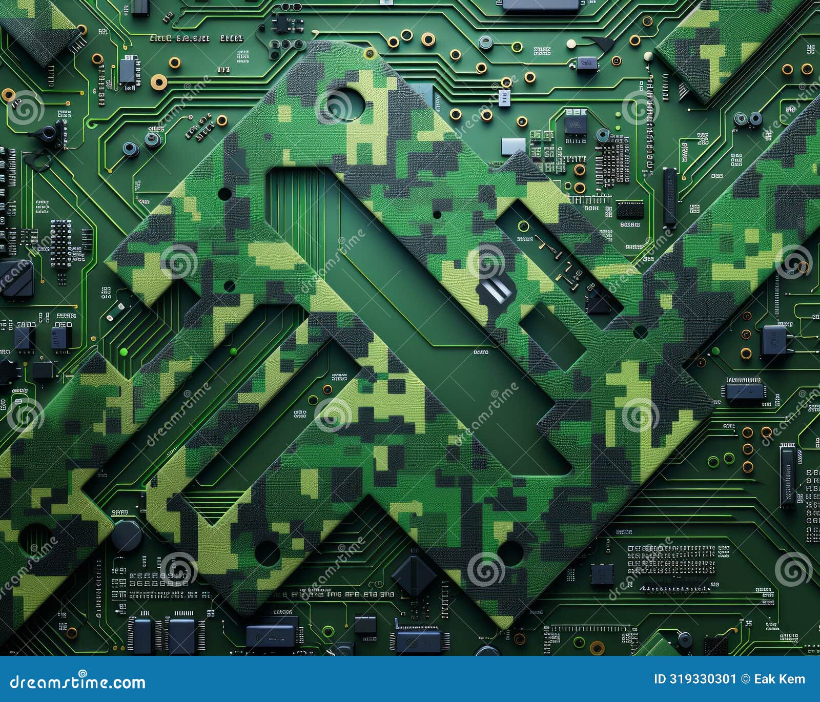 Modern Electronic Circuit Board with Digital Camouflage Pattern Green ...
