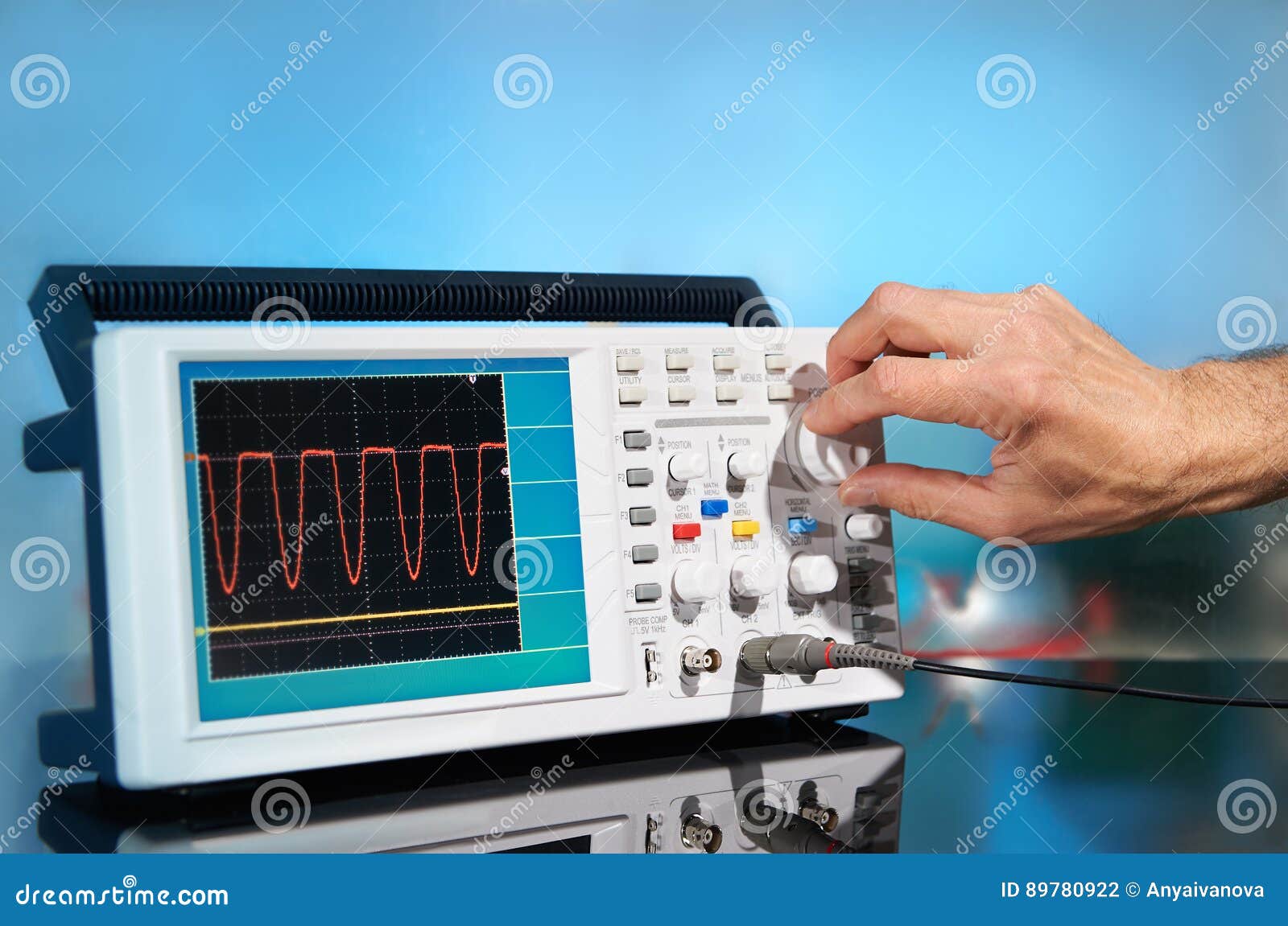 Modern Electronic Oscilloscope on Abstract Background Stock Photo ...