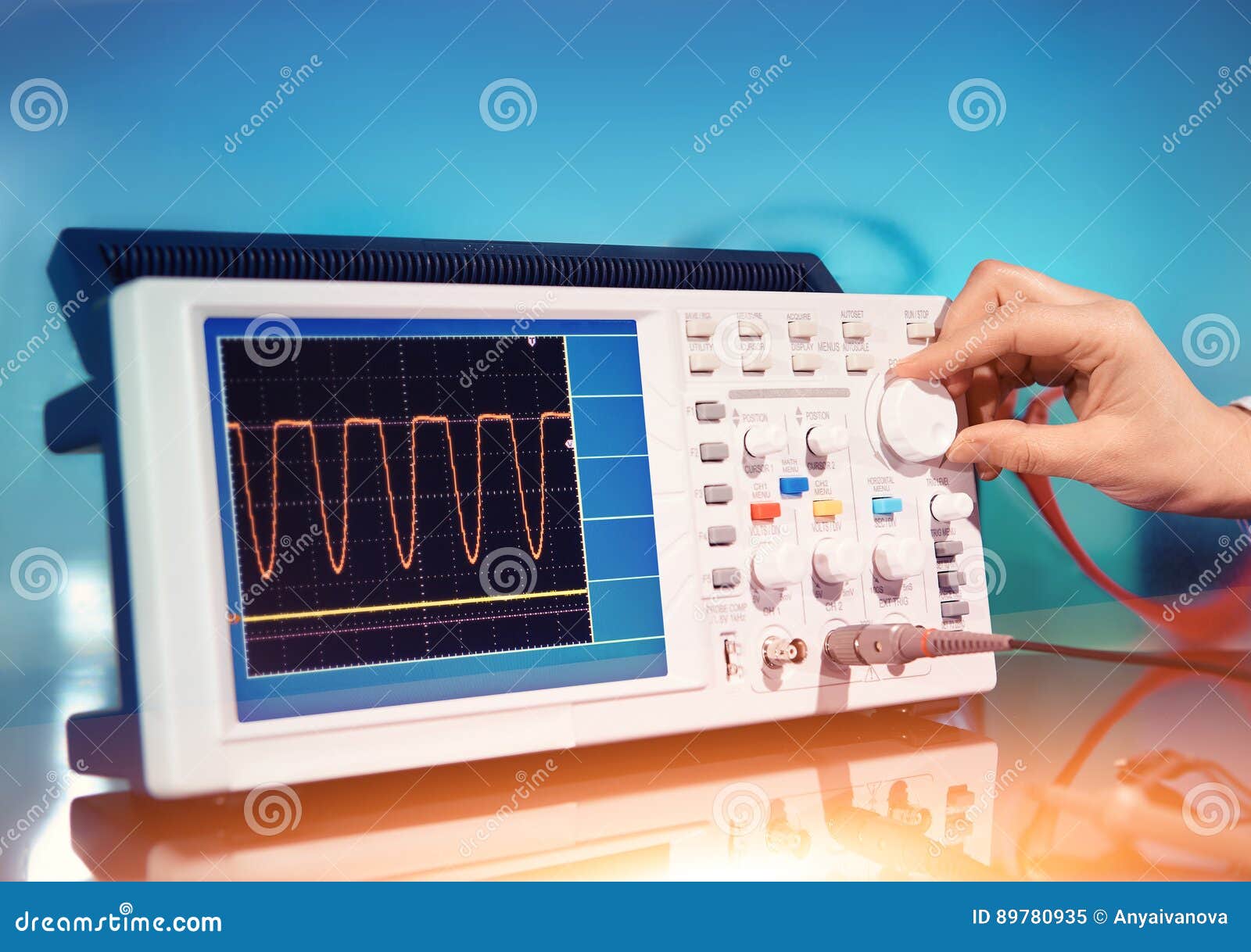 Modern Electronic Oscilloscope on Abstract Background Stock Image ...