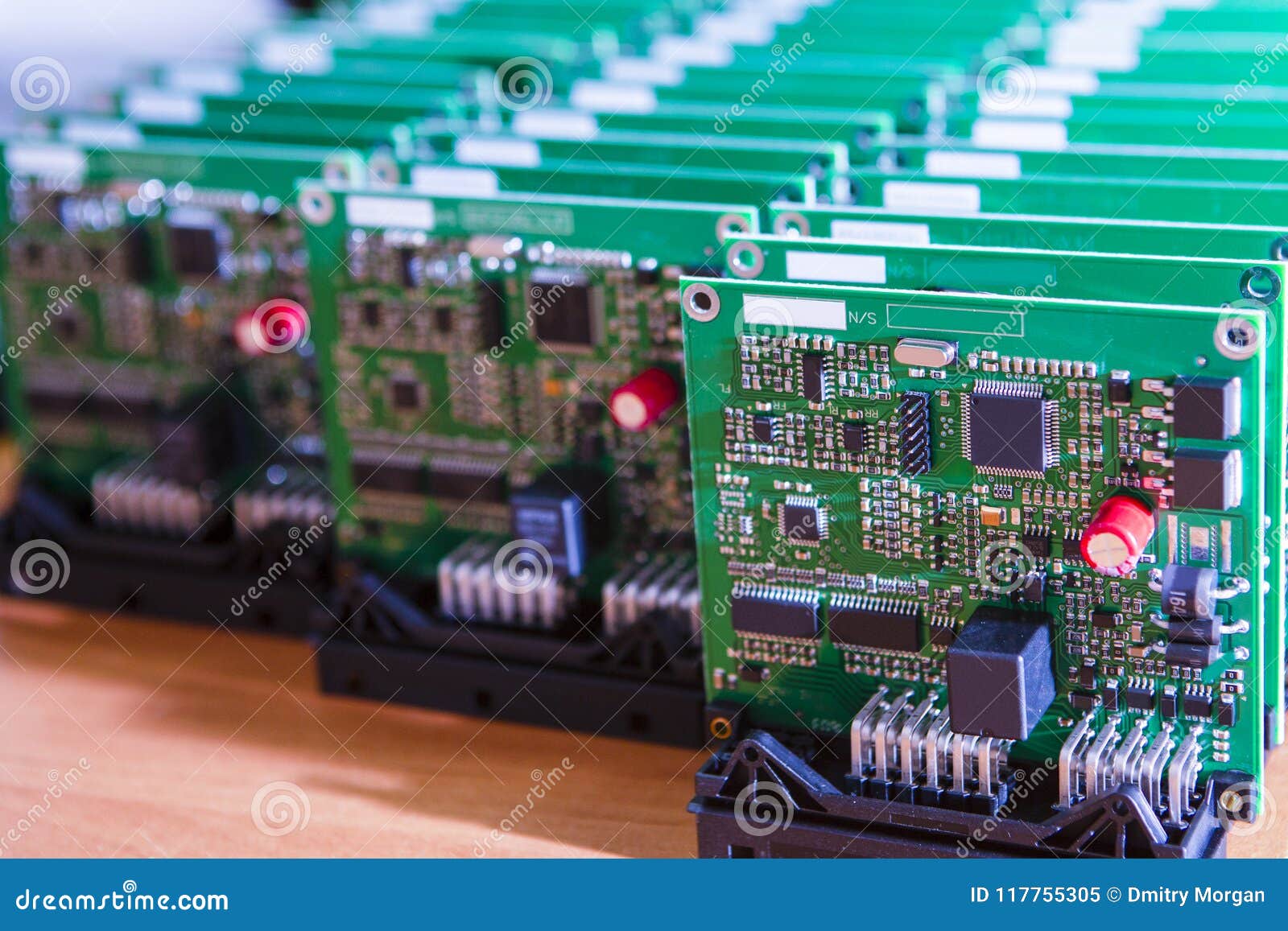 Modern Electronics Ideas. Closeup of Lot of Electronic Printed Circuits ...