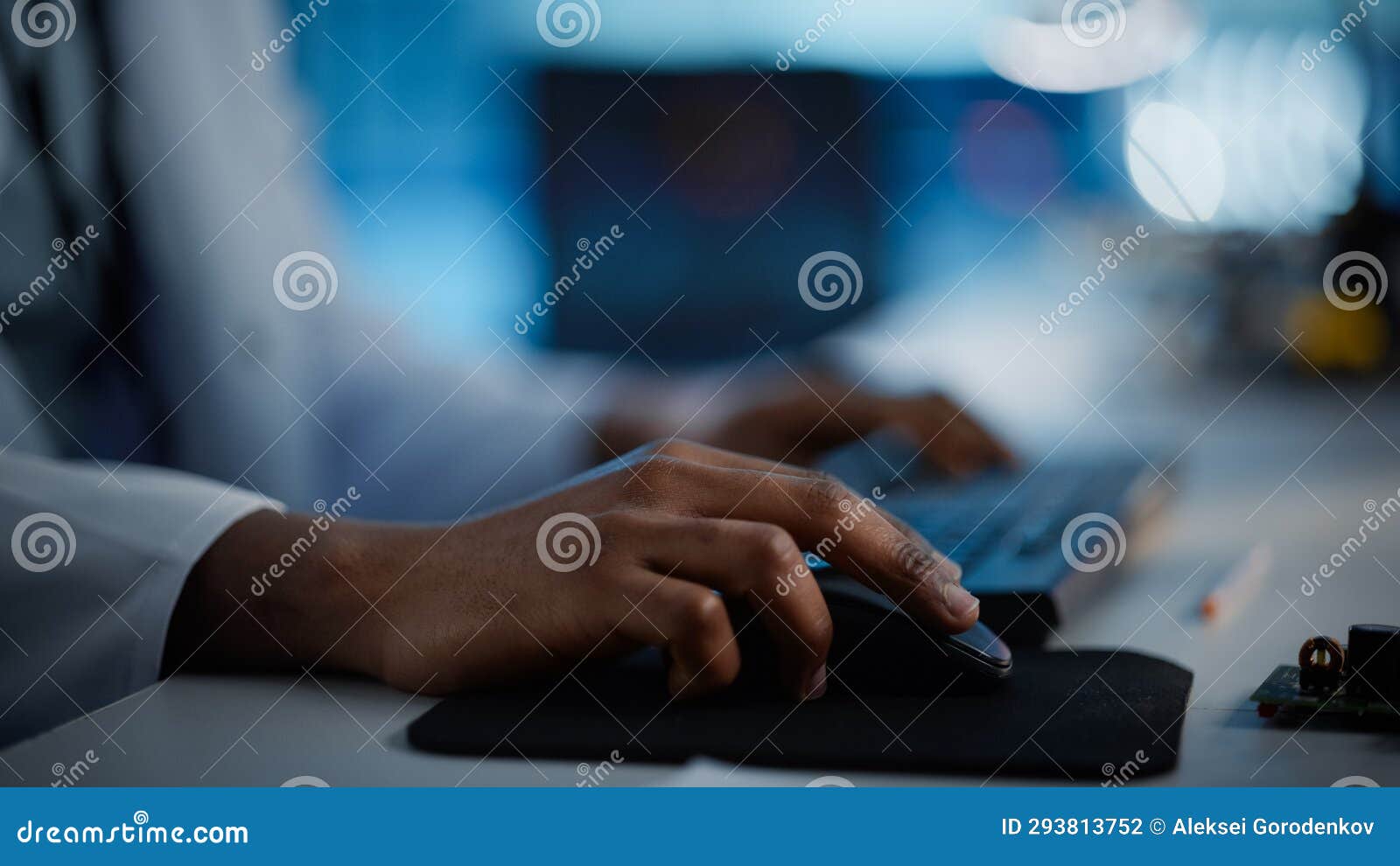 Modern Electronics Research, Development Facility: Engineer Working on ...