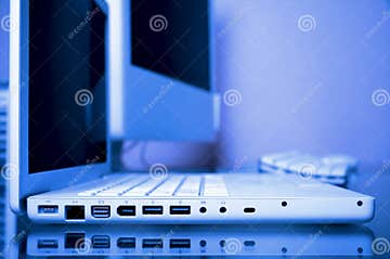 Modern Elegance Workplace. Blue Tint. Stock Photo - Image of technology ...