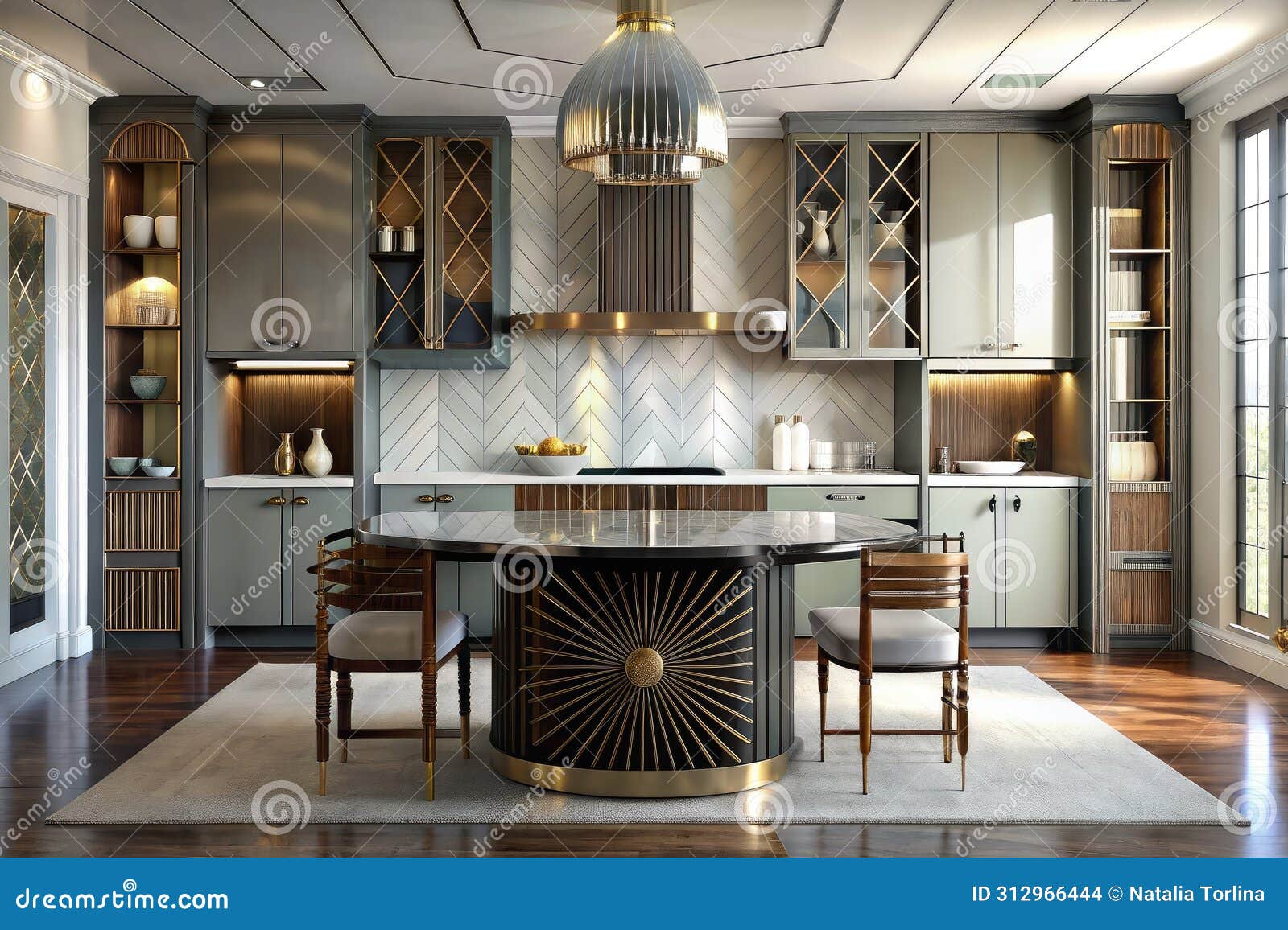 Modern and Elegant Art Deco Kitchen Interior Illuminated by Natural ...