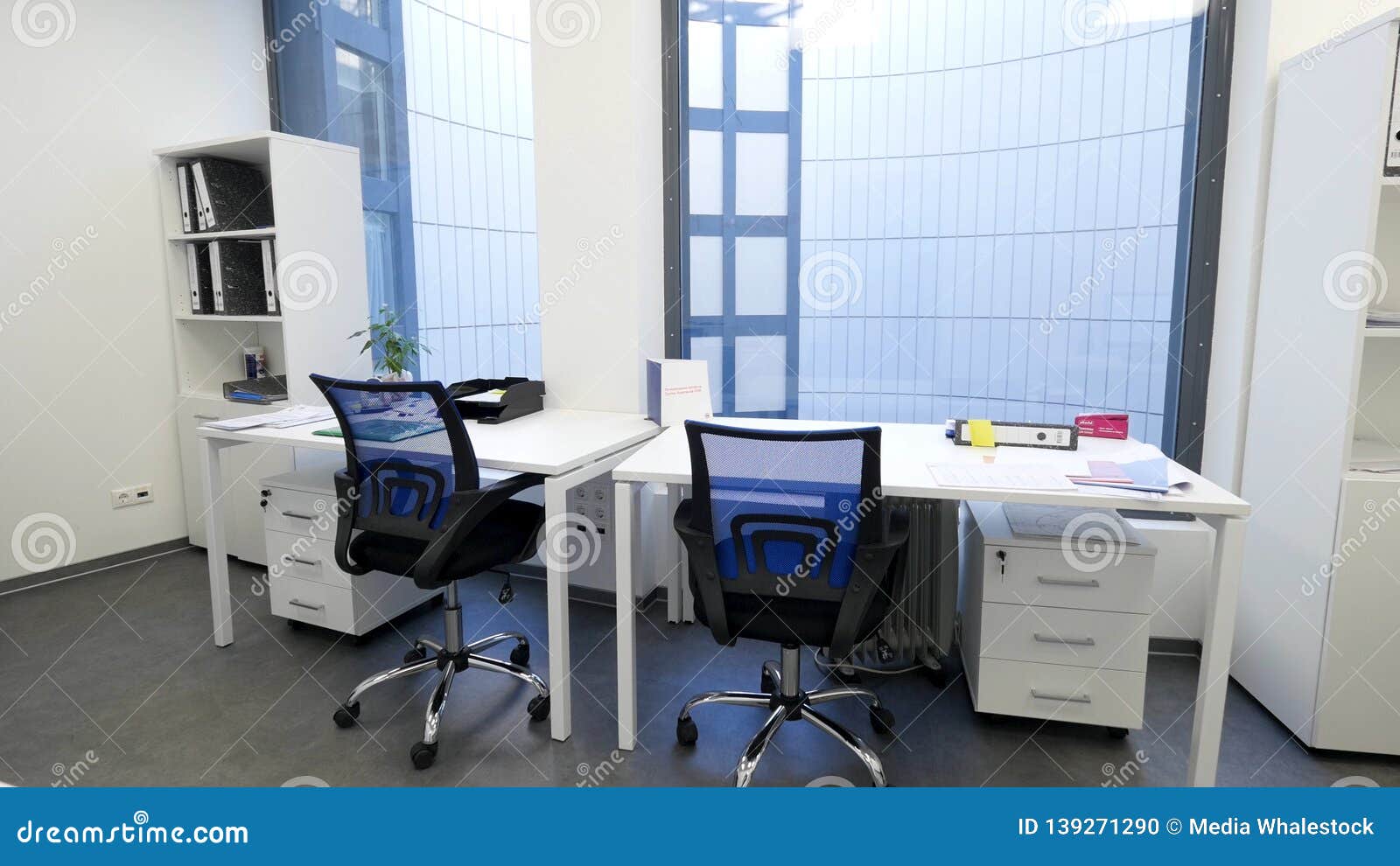 Modern, Elegant Office with Panoramic Windows and Workplaces. Light ...