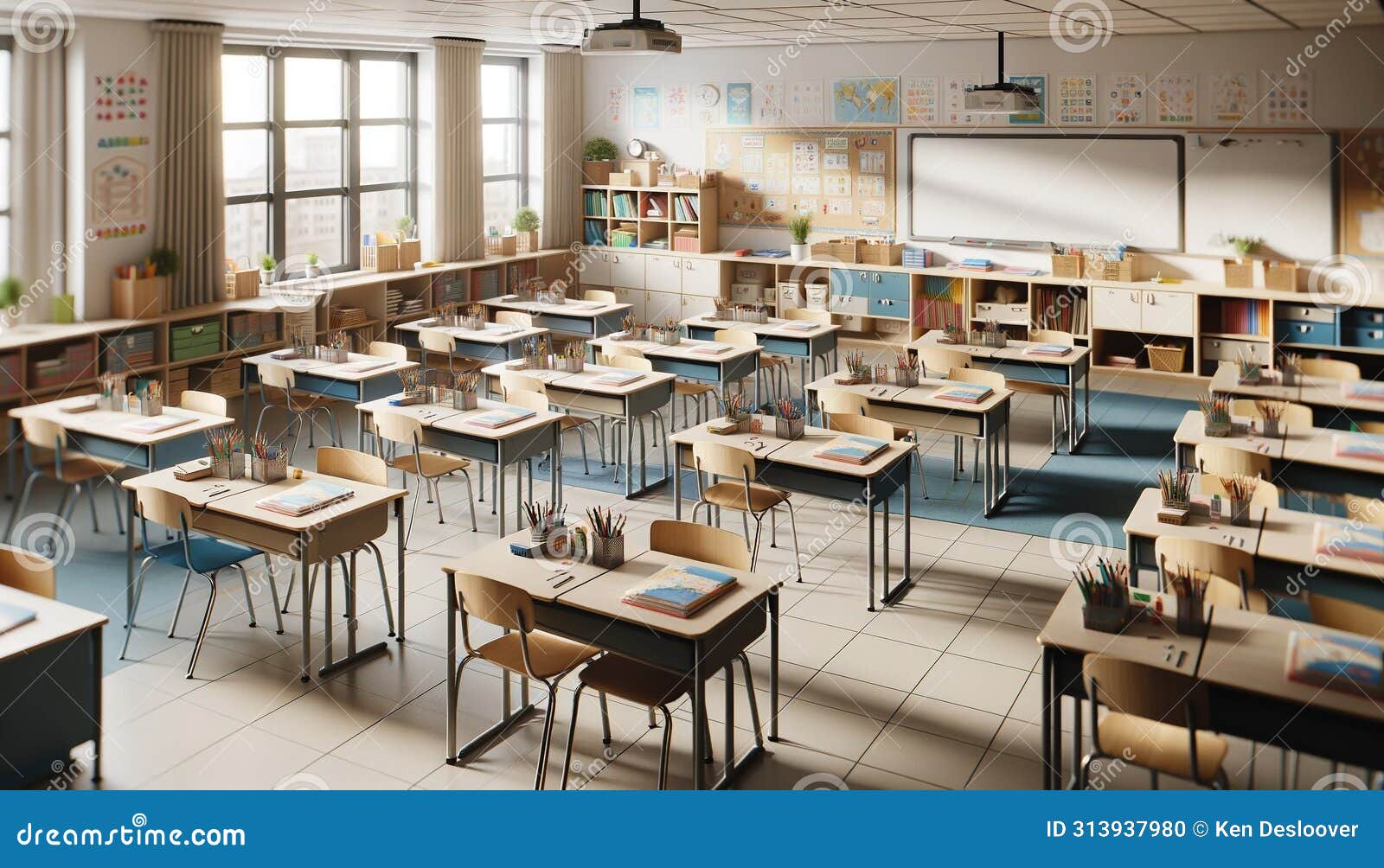 Modern Elementary Classroom Interior. Concept Education, Learning ...