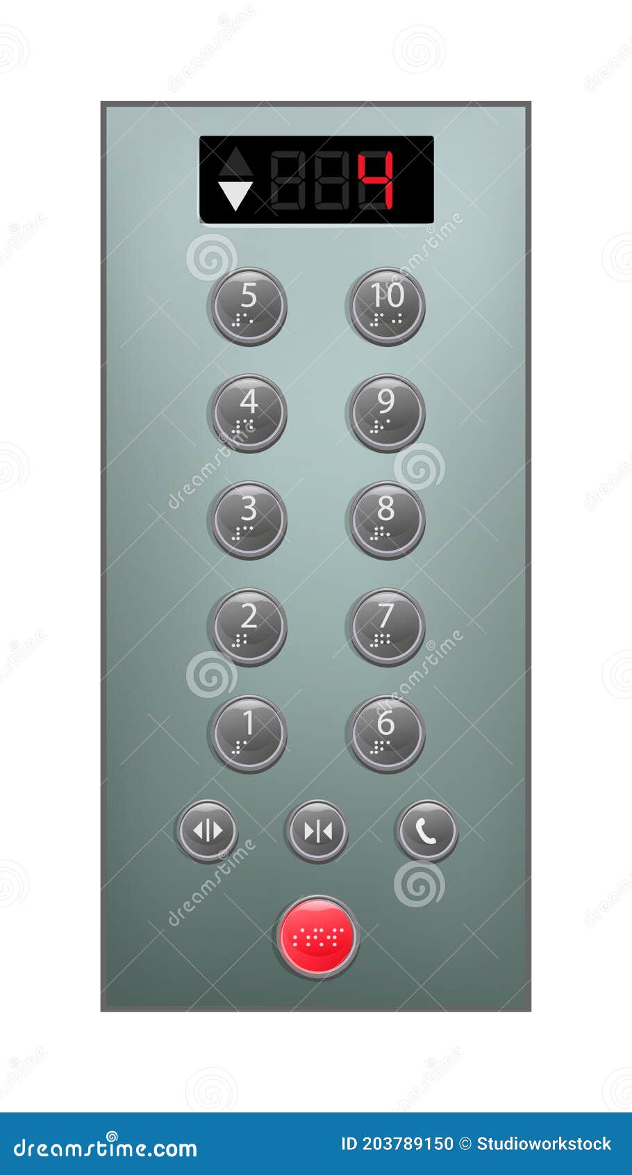 Elevator Button With Braille Sign Isolated On White, Silver Metal ...