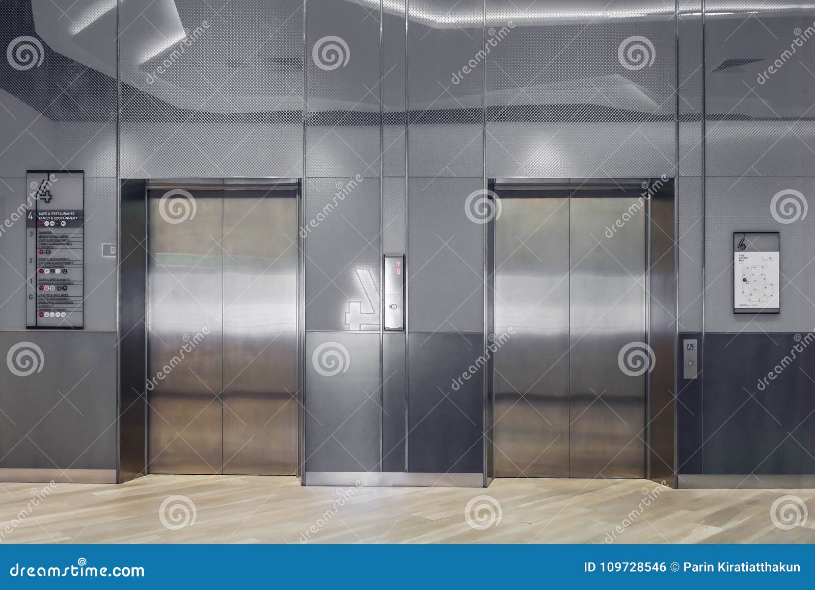 Modern Elevator with Closed Doors in Lobby Stock Photo - Image of close ...