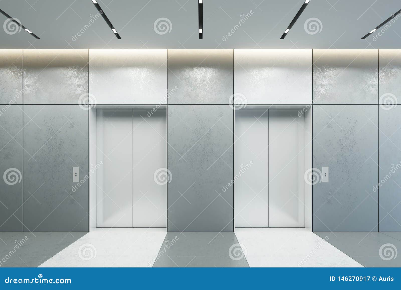 Modern Elevator with Closed Doors in Office Lobby, 3d Render Stock ...